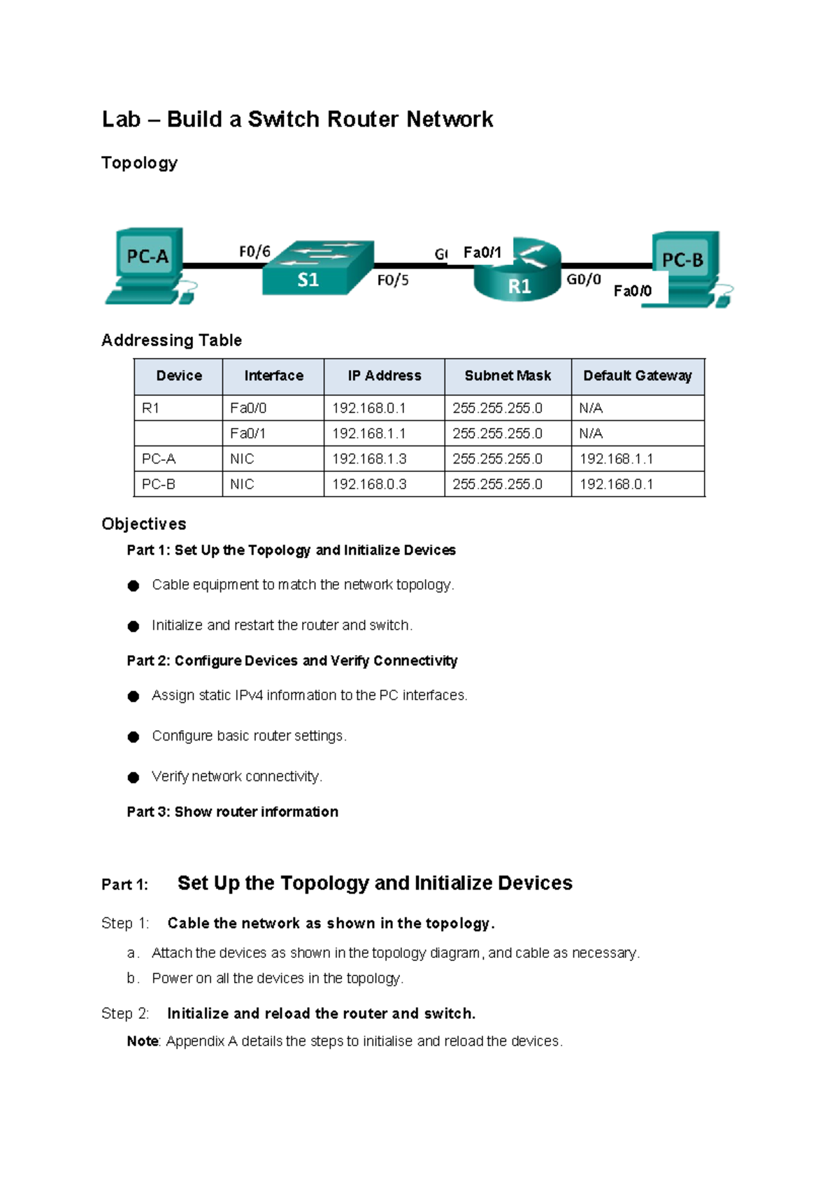 Netfun wk 10 notes router prac - Lab – Build a Switch Router Network ...