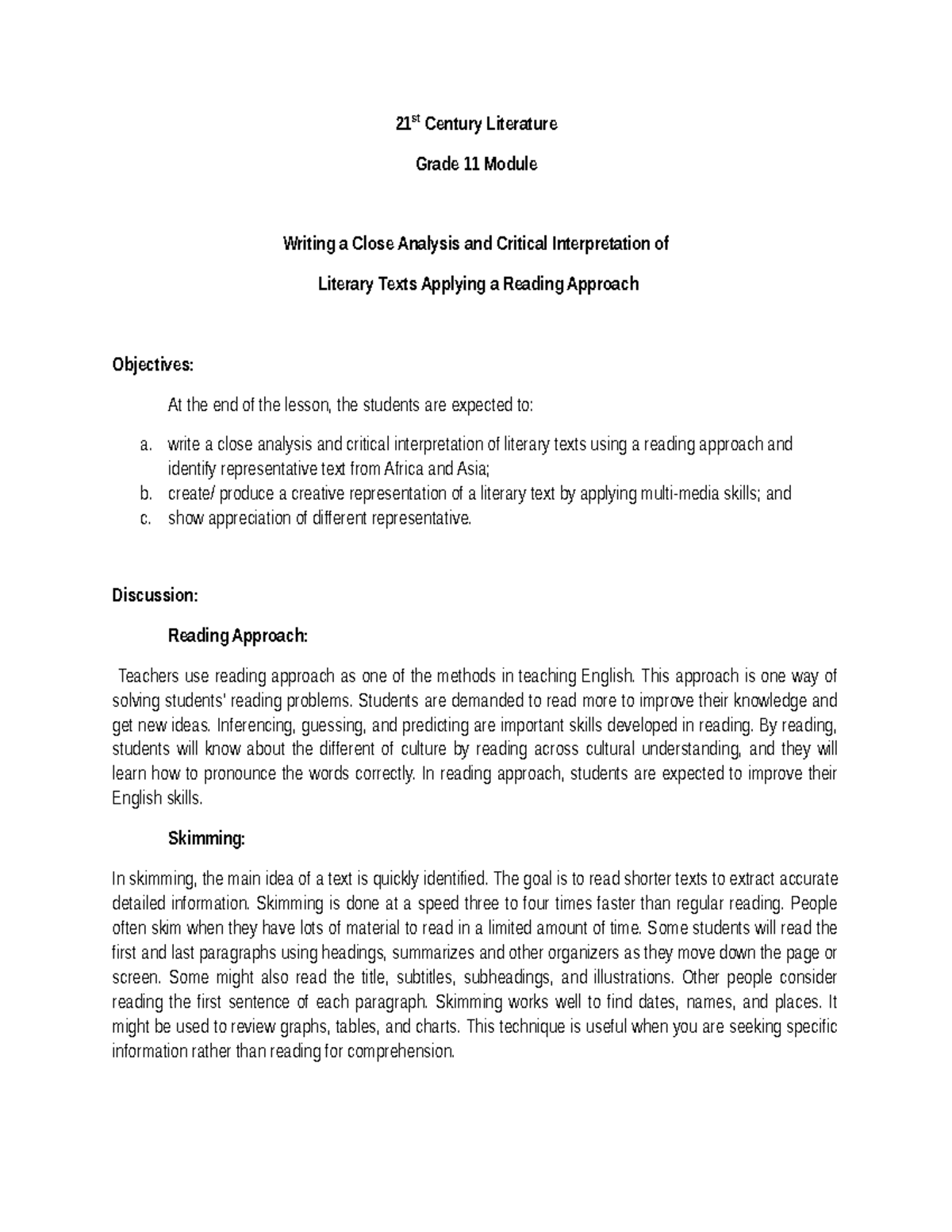 Writing a Close Analysis and Critical Interpretation Grade 11 Module ...