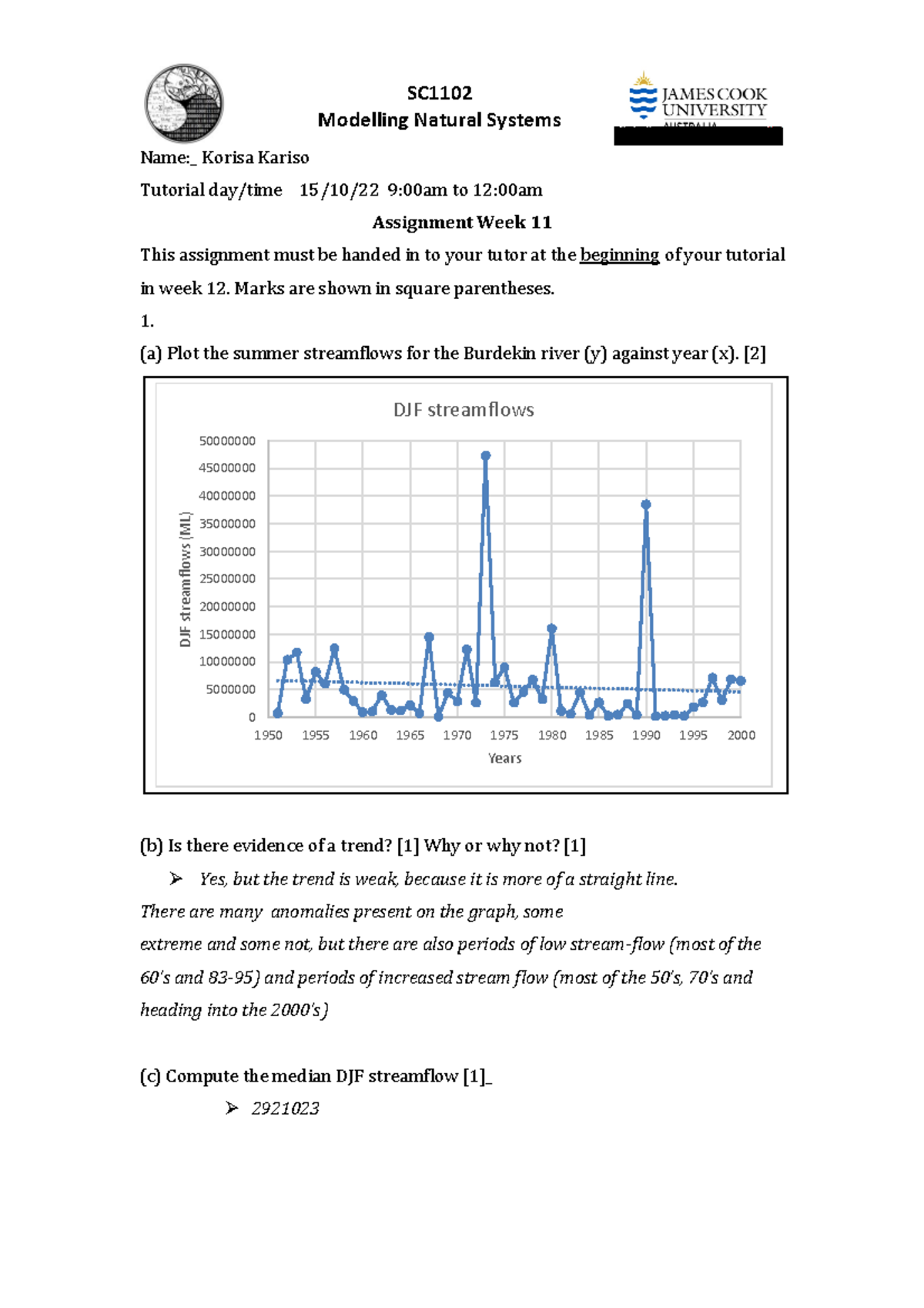 SC1102 assignment week 11 (Korisa Kariso) - SC Modelling Natural Systems Name:_ Korisa Kariso ...