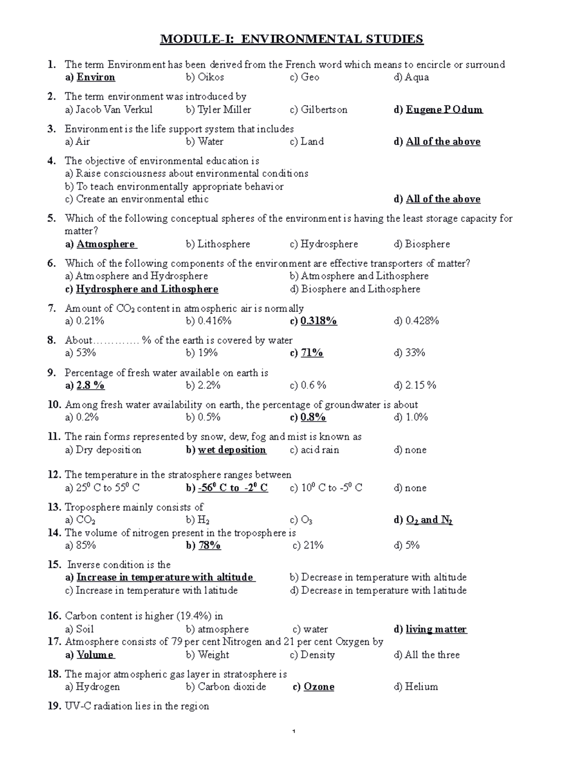 All Module - Consolidated with ans - MODULE-I: ENVIRONMENTAL STUDIES ...