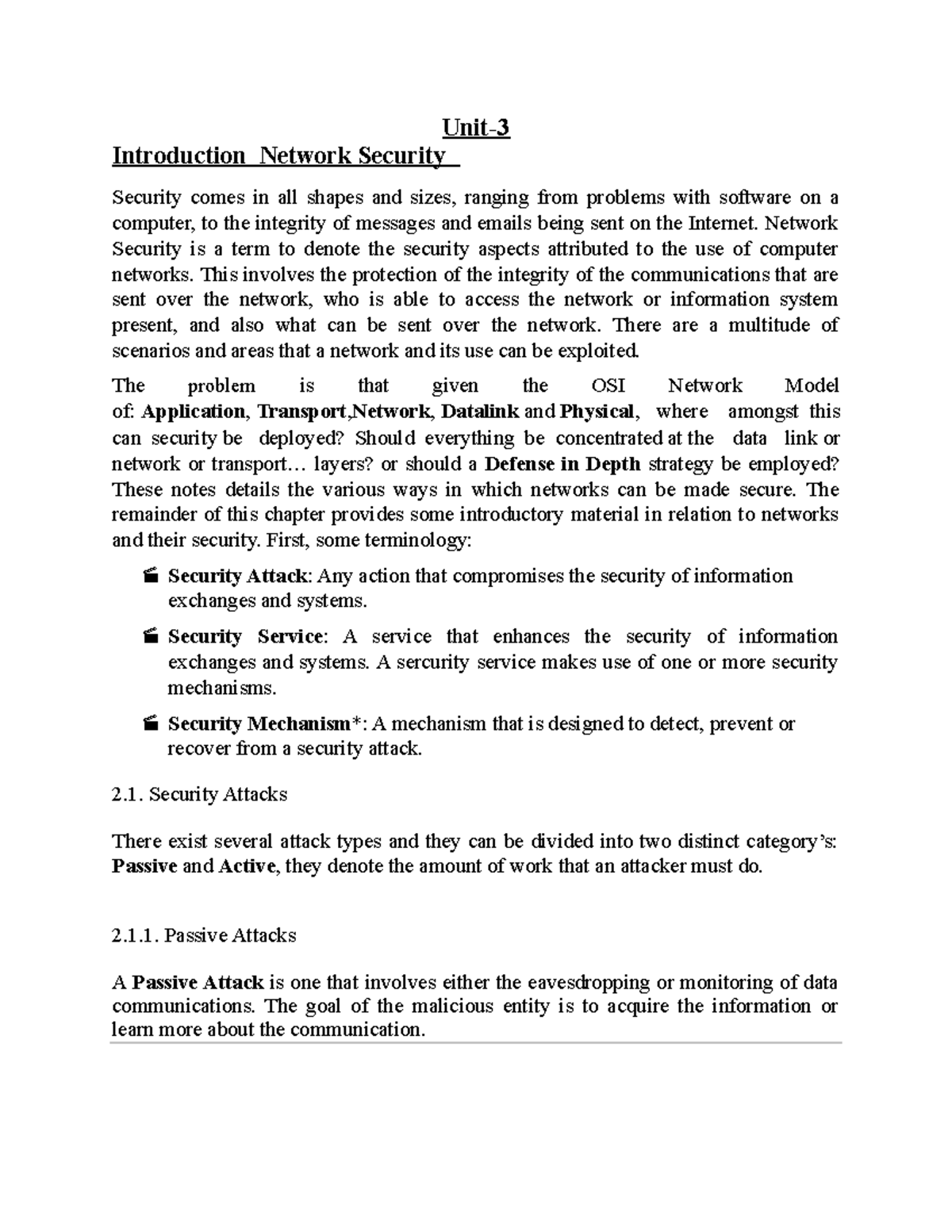 Unit-3 - Lecture notes 3 - Unit- Introduction Network Security Security ...