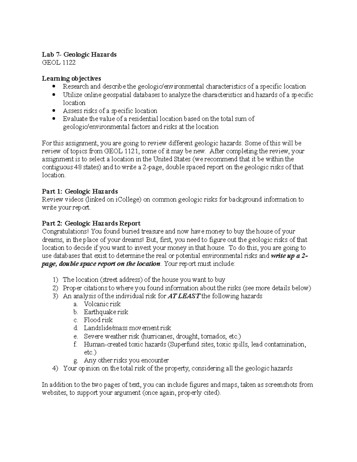 Lab 7- Geologic Hazards - GEOL 1122K - GSU - Studocu