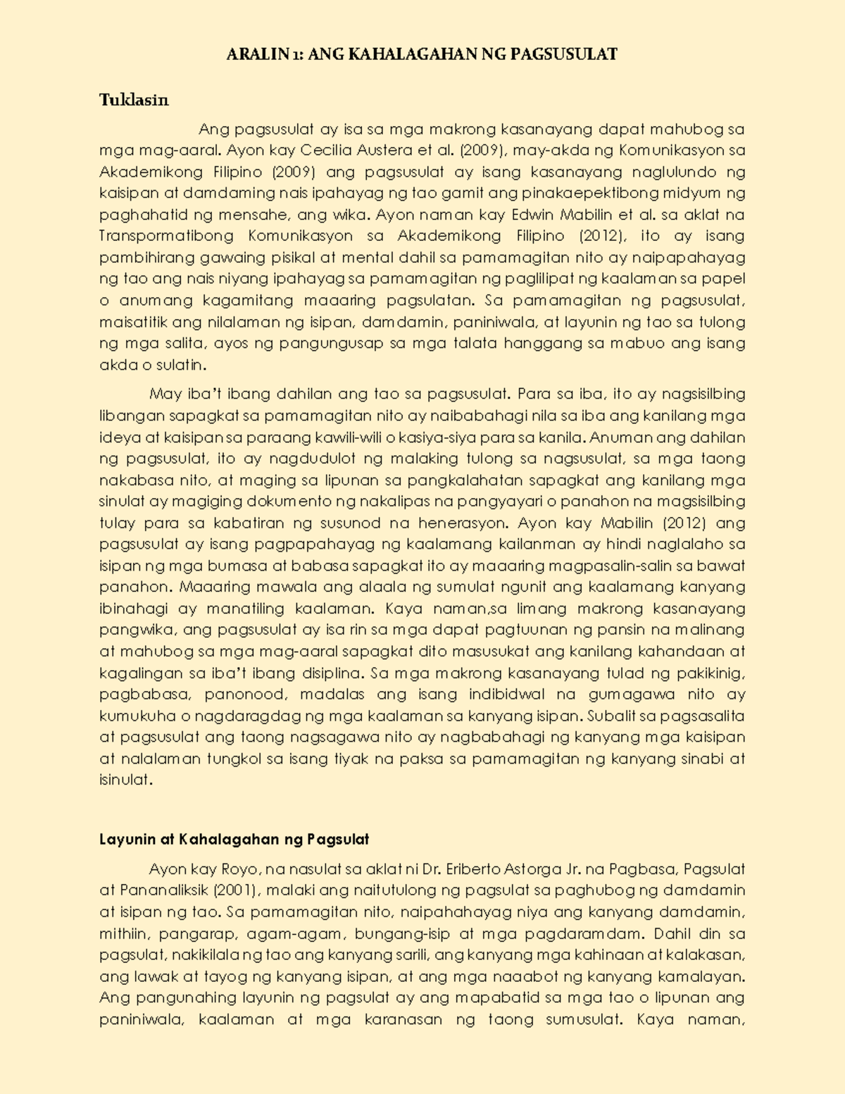 FPL WEEK 1 1 - filipino - ARALIN 1: ANG KAHALAGAHAN NG PAGSUSULAT ...