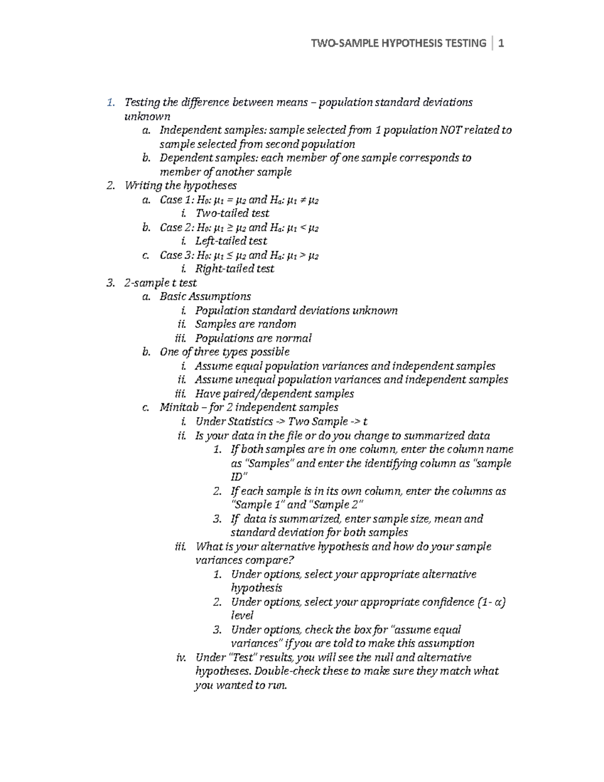 292 2sample - Lecture notes 2 Sample - TWO-SAMPLE HYPOTHESIS TESTING 1 ...