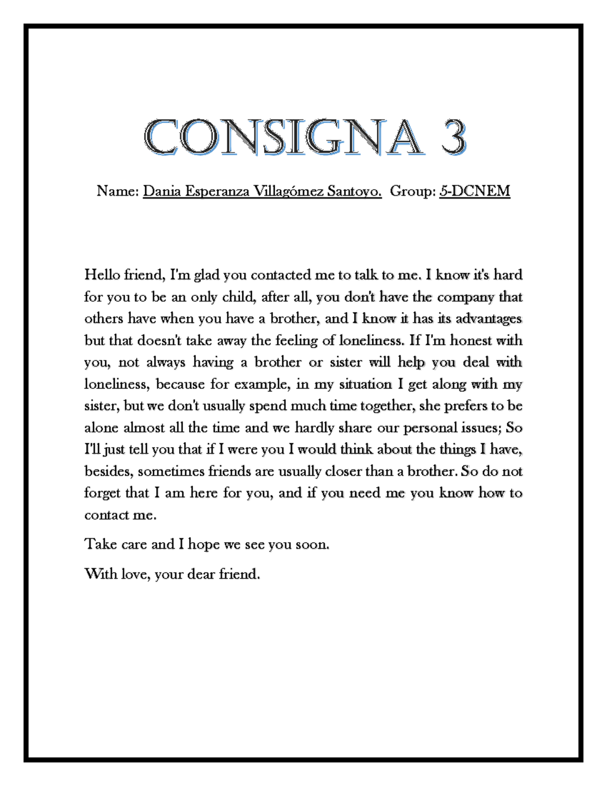 Consigna 3 - Dania Esperanza Villagomez Santoyo - Name: Dania Esperanza VillagÛmez Santoyo ...