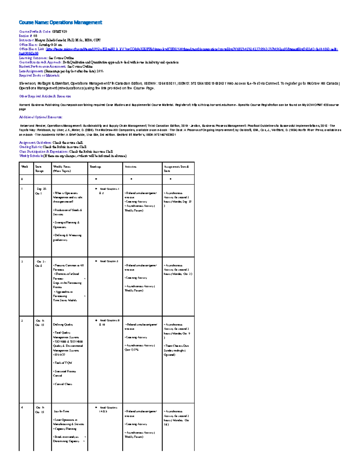 Syllabus OPMT - XYZ - Course Name: Operaons Management Course Prefix ...