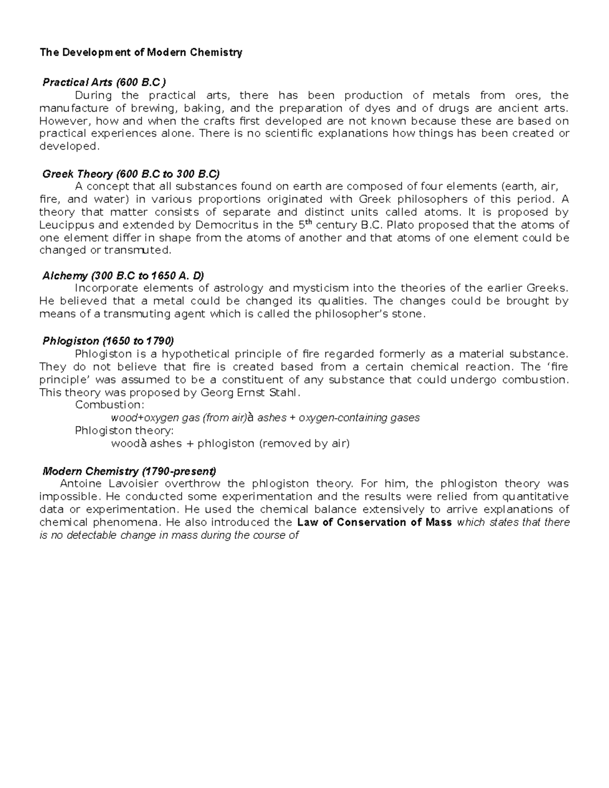 The Development of Modern Chemistry - The Development of Modern ...