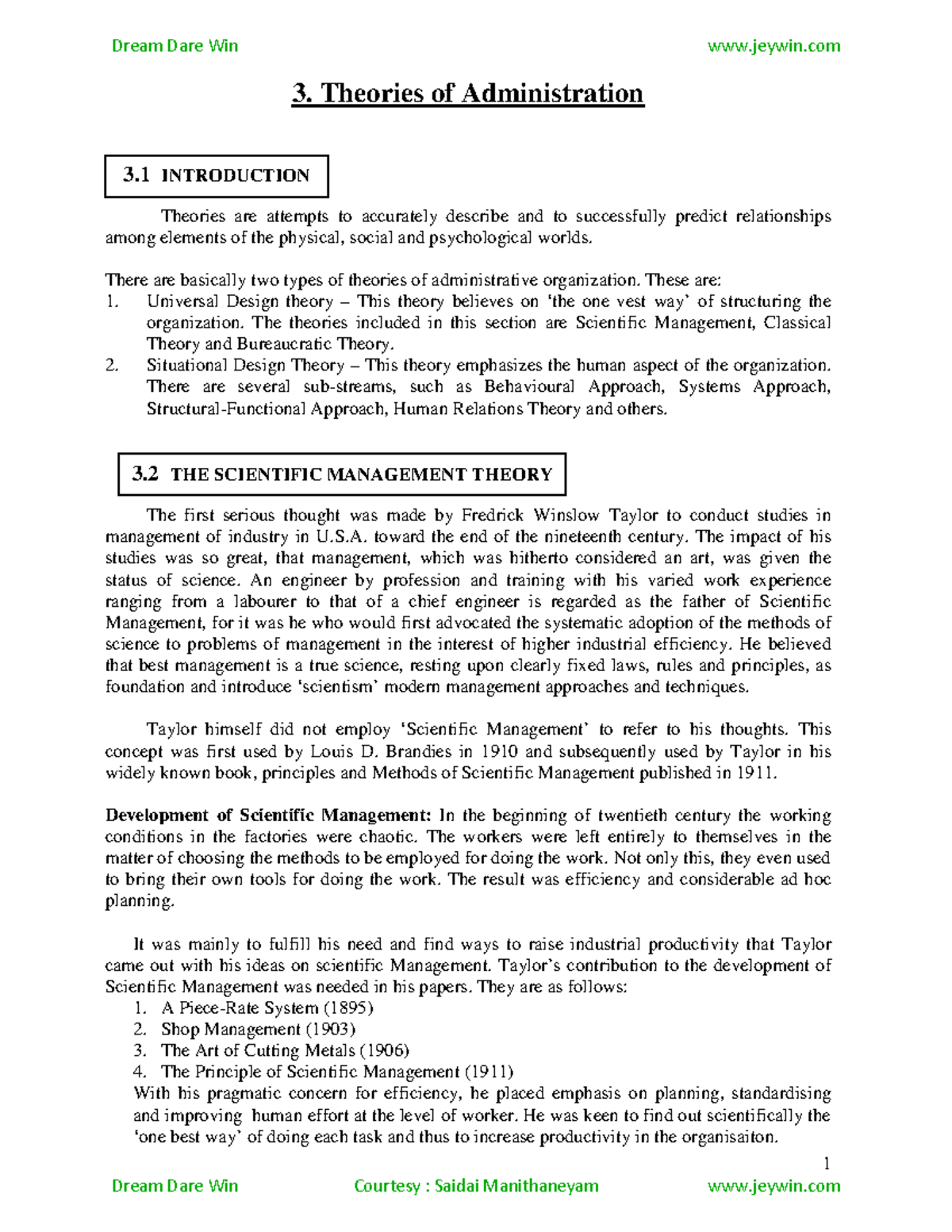 Optional Public Administration 3 Theories of Administration - 1 3 ...