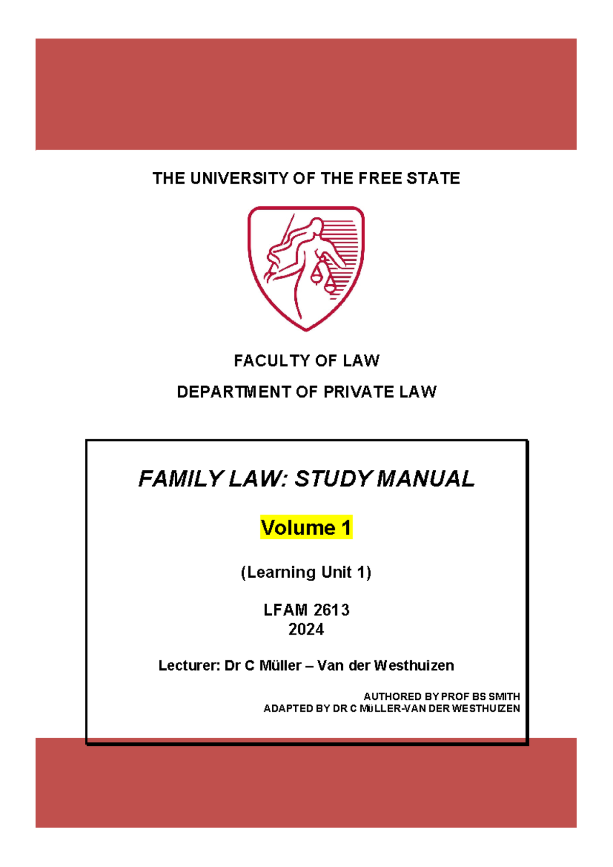 LFAM2613 Study Manual 2024 (Vol 1) Learning Unit 1 pdf - THE UNIVERSITY OF THE FREE STATE ...