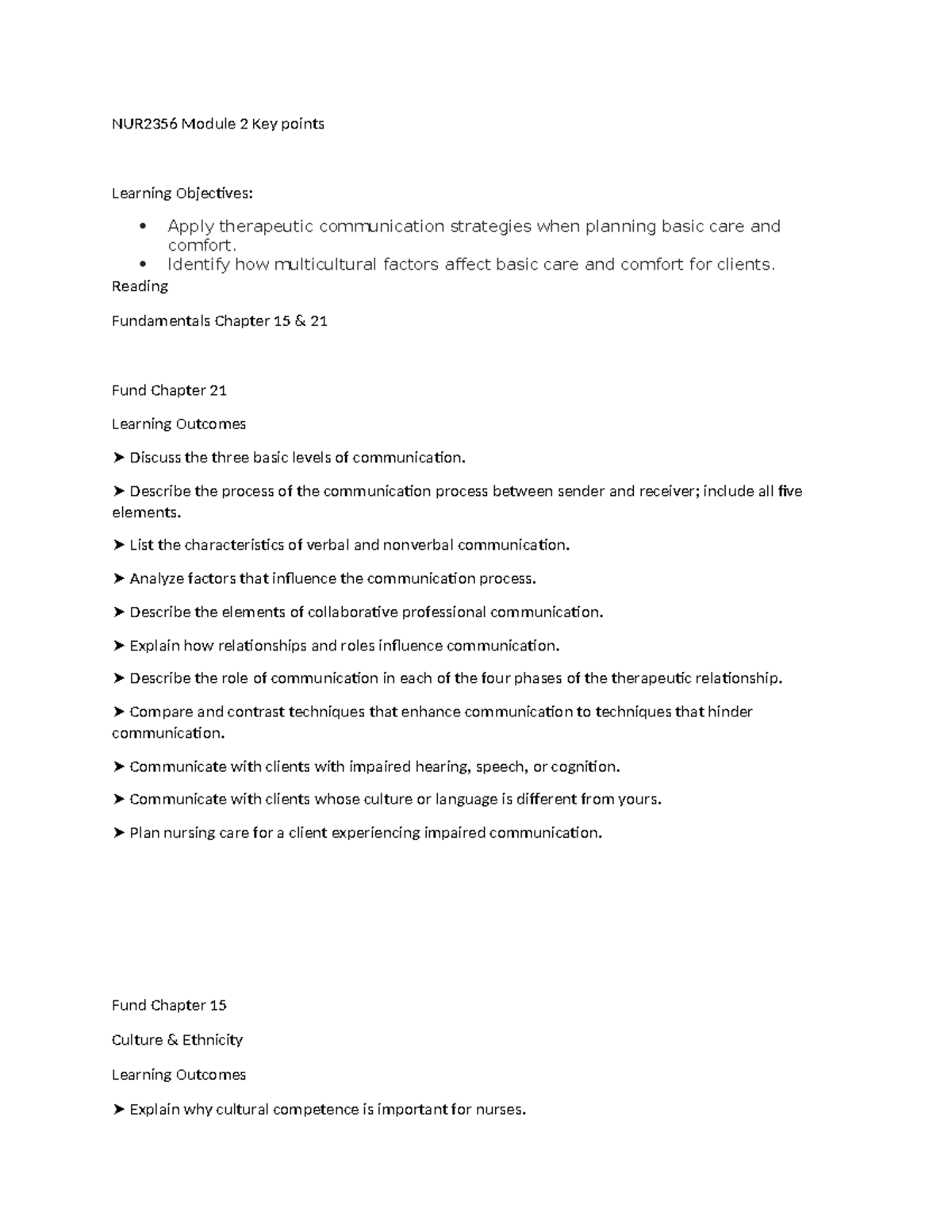NUR 2356 Module 2 Student Reading Guide - NUR2356 Module 2 Key points Learning Objectives: Apply ...