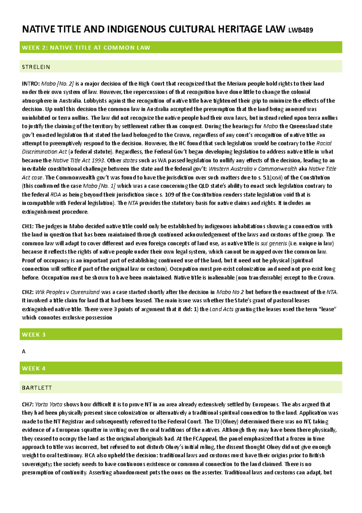 Native Title Law and Practice - Lecture notes - LWB489 - NATIVE TITLE ...