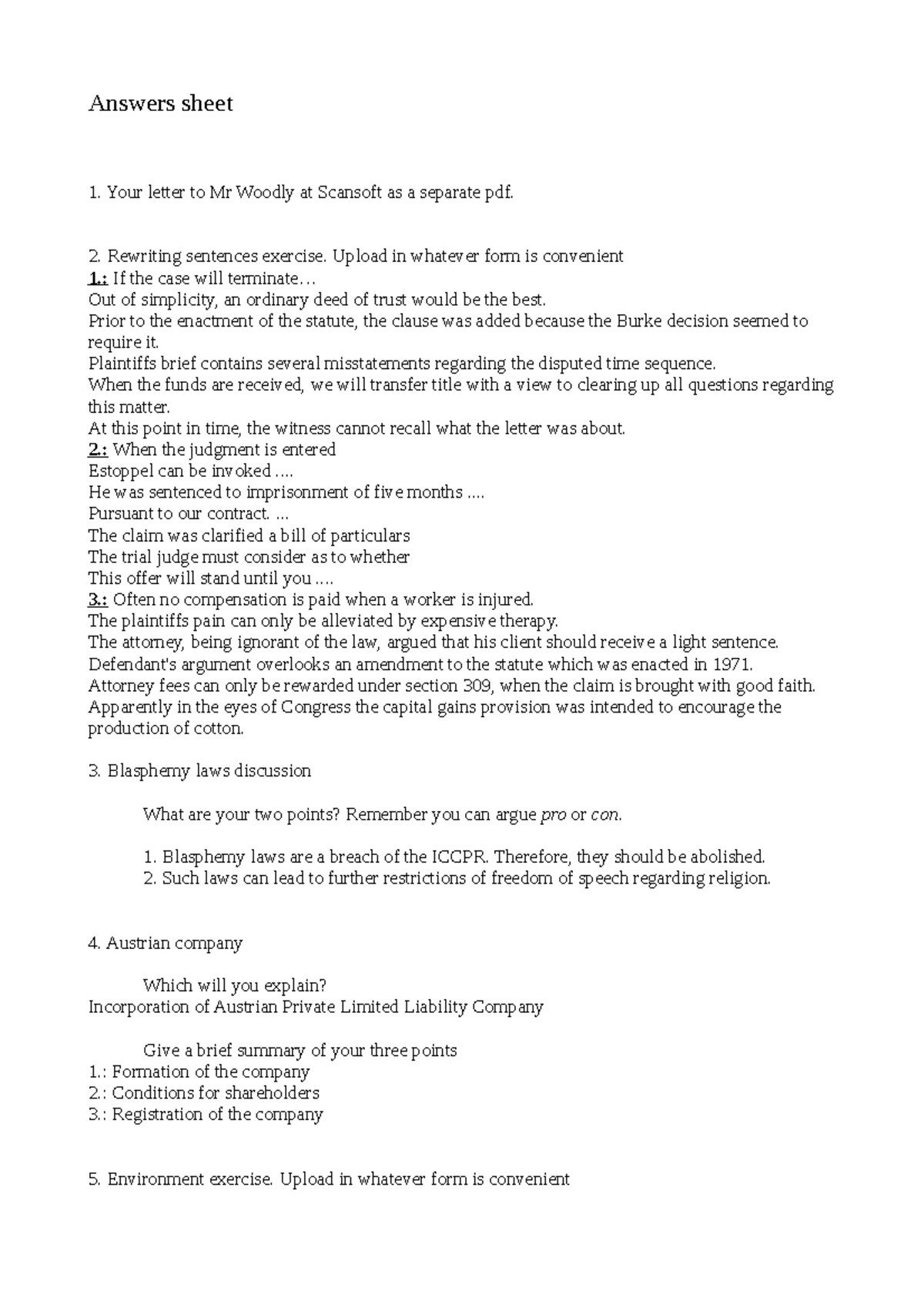 Homework 5 - hw 5 - Answers sheet Your letter to Mr Woodly at Scansoft ...