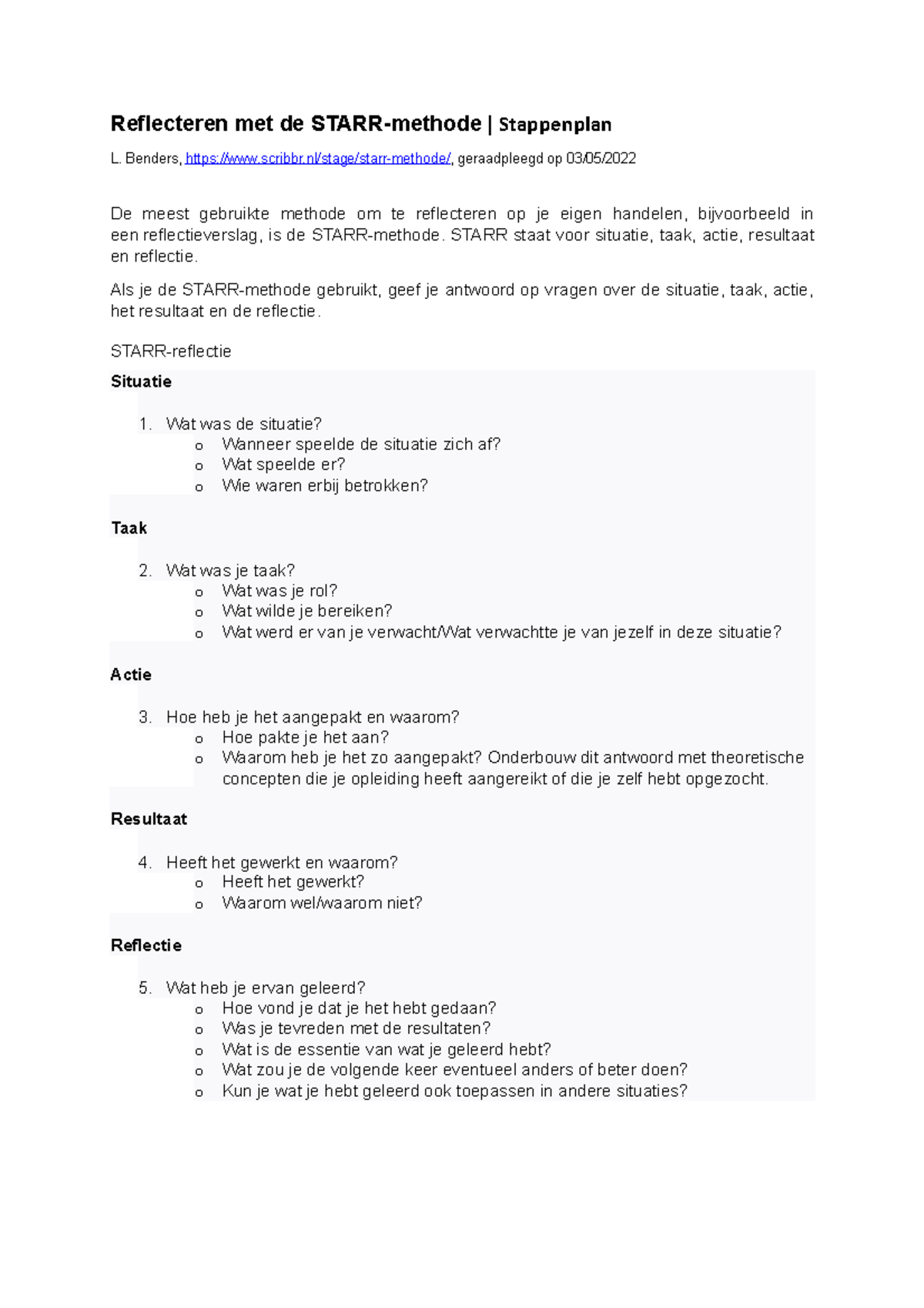 Starr-methode - Samenvatting STARR methode voor professionele ...