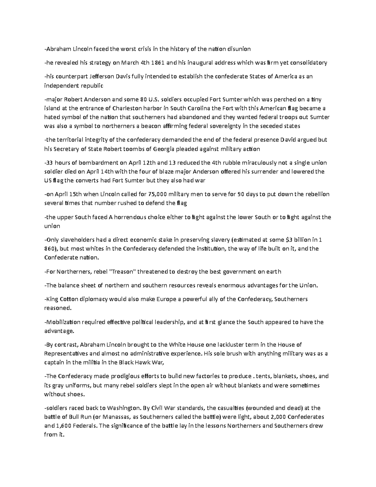 The American promise chapter 15 notes -Abraham Lincoln faced the worst ...