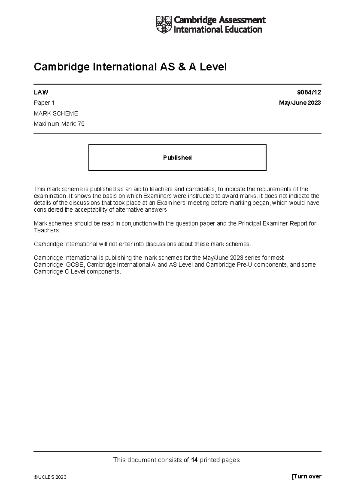 9084 s23 ms 12 - This document consists of 14 printed pages. © UCLES ...
