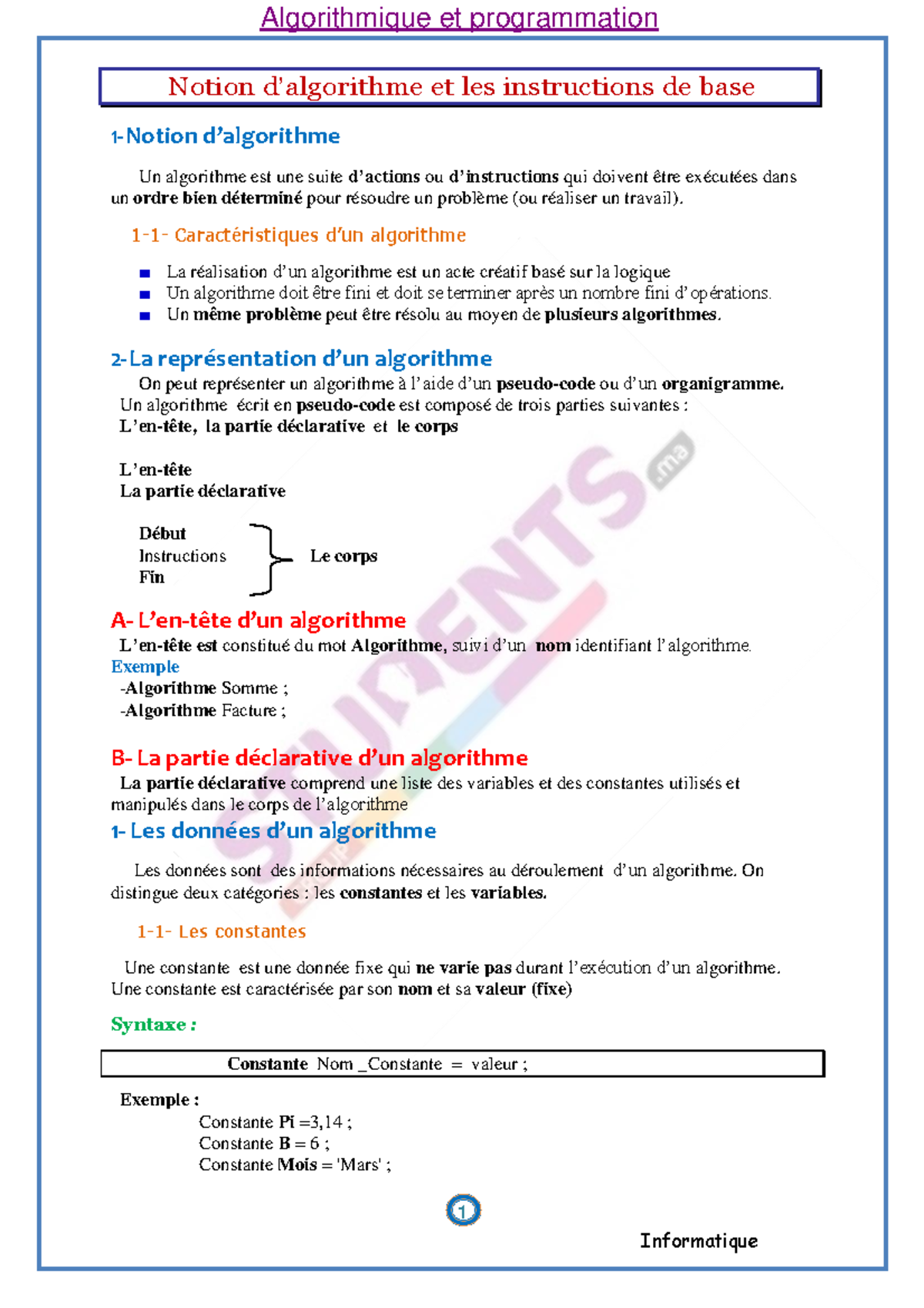 درس-Notion-d’algorithme-et-Instructions-de-base-–-المعلوميات-–-الجذع ...
