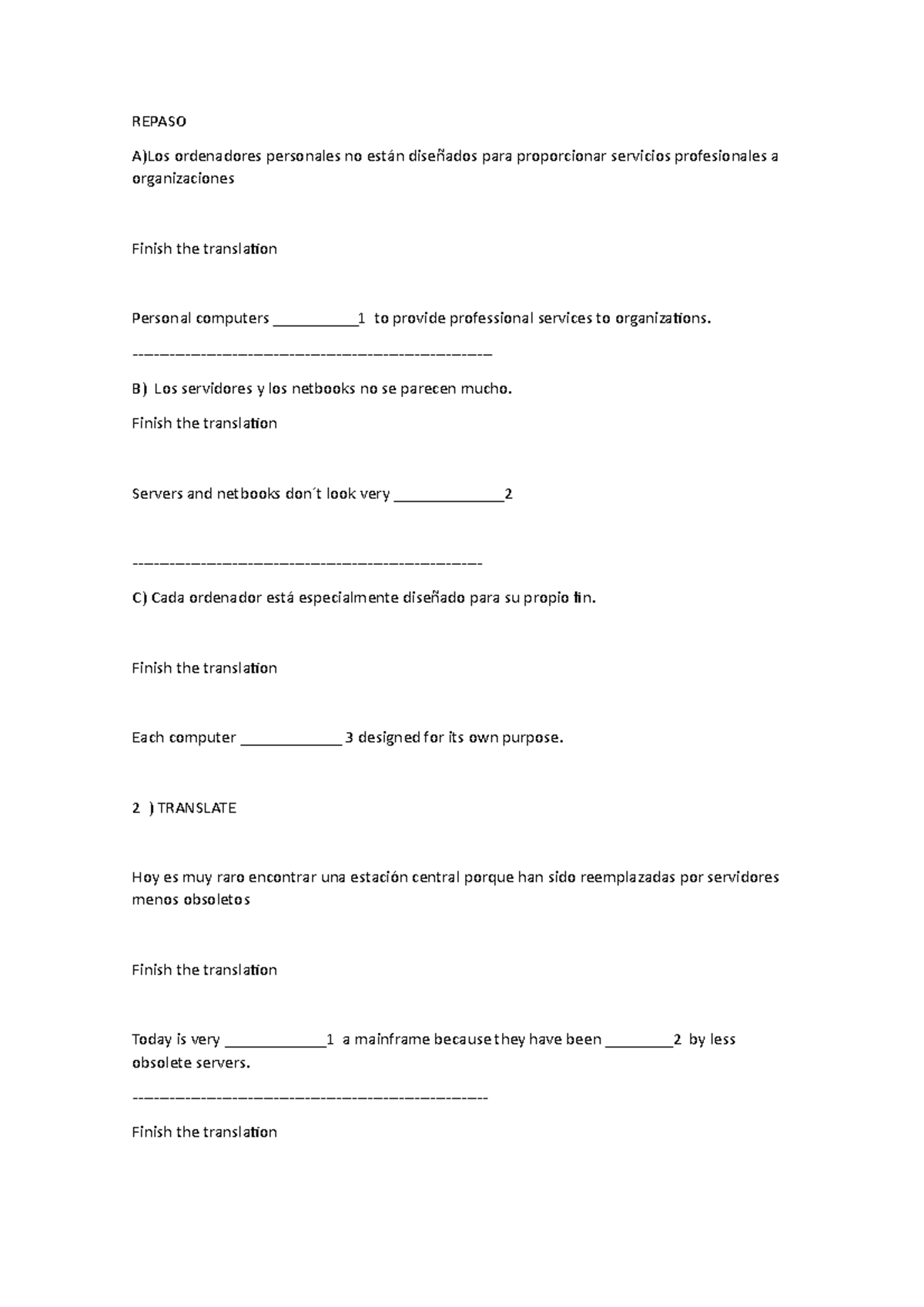 Repaso Examen 1º DAM Inglés - REPASOA)Los ordenadores personales no ...