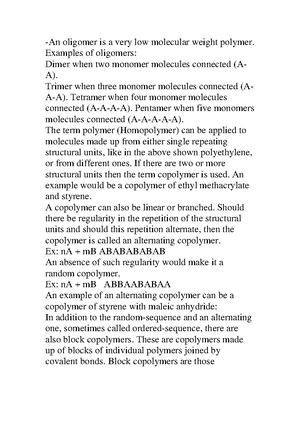 Ke1 - Organic Chemistry -An oligomer is a very low molecular weight ...