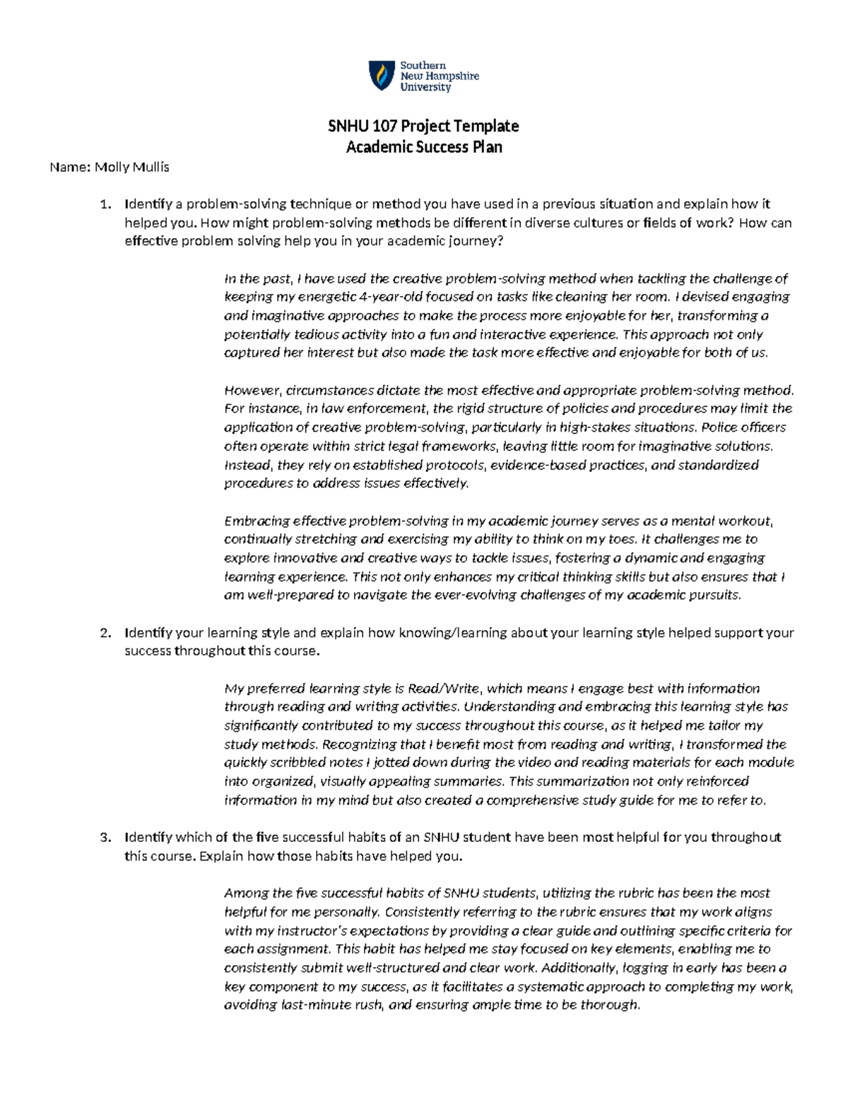 SNHU 107 Project Final - SNHU 107 Project Template Academic Success ...