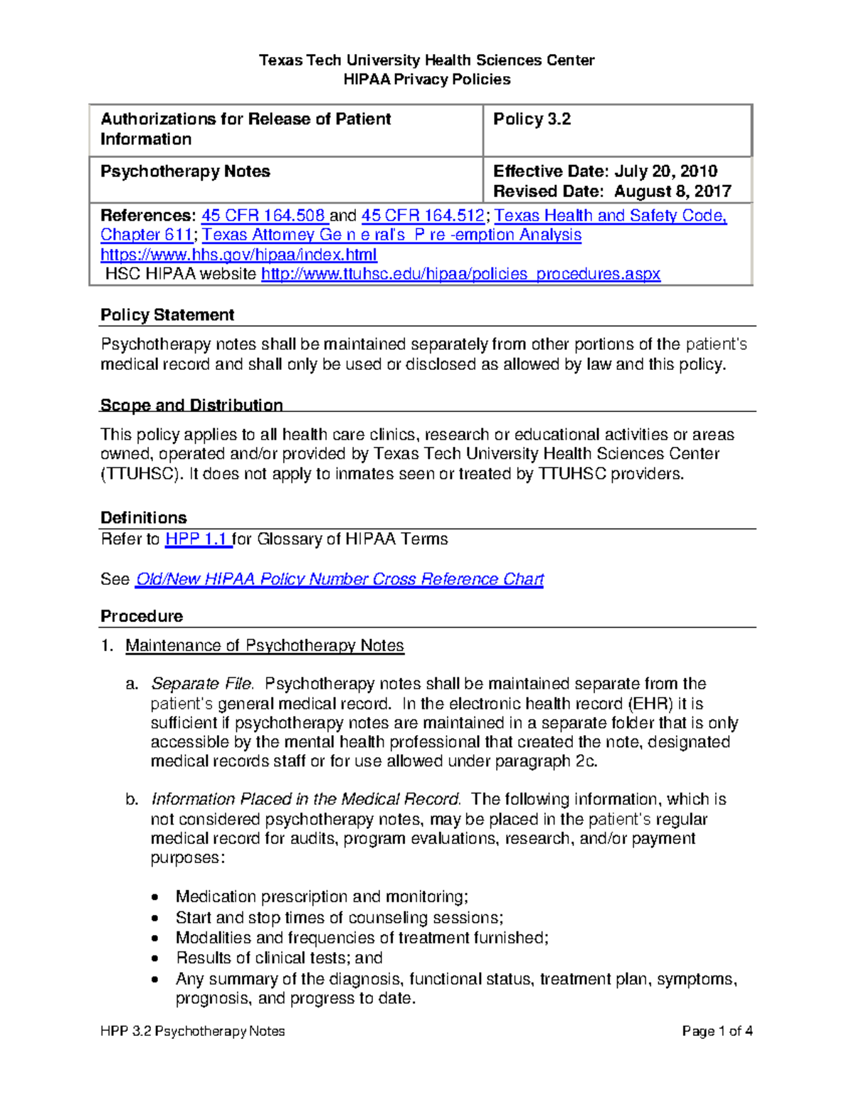 HPP 3 - PSY 6095 - HIPAA Privacy Policies Authorizations for Release of ...