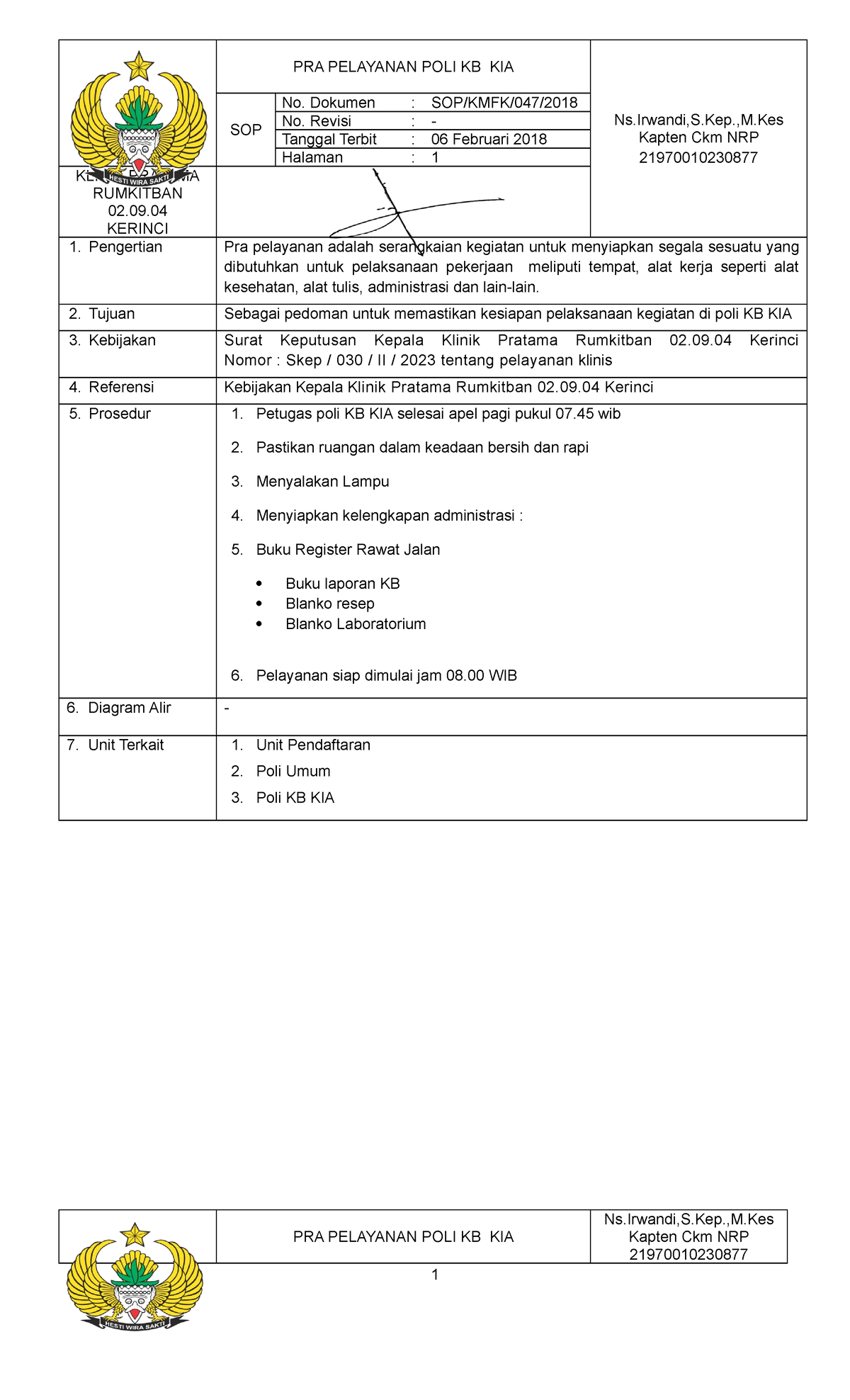 SOP pra ad post KB KIA - adsa - PRA PELAYANAN POLI KB KIA Ns,S.,M ...