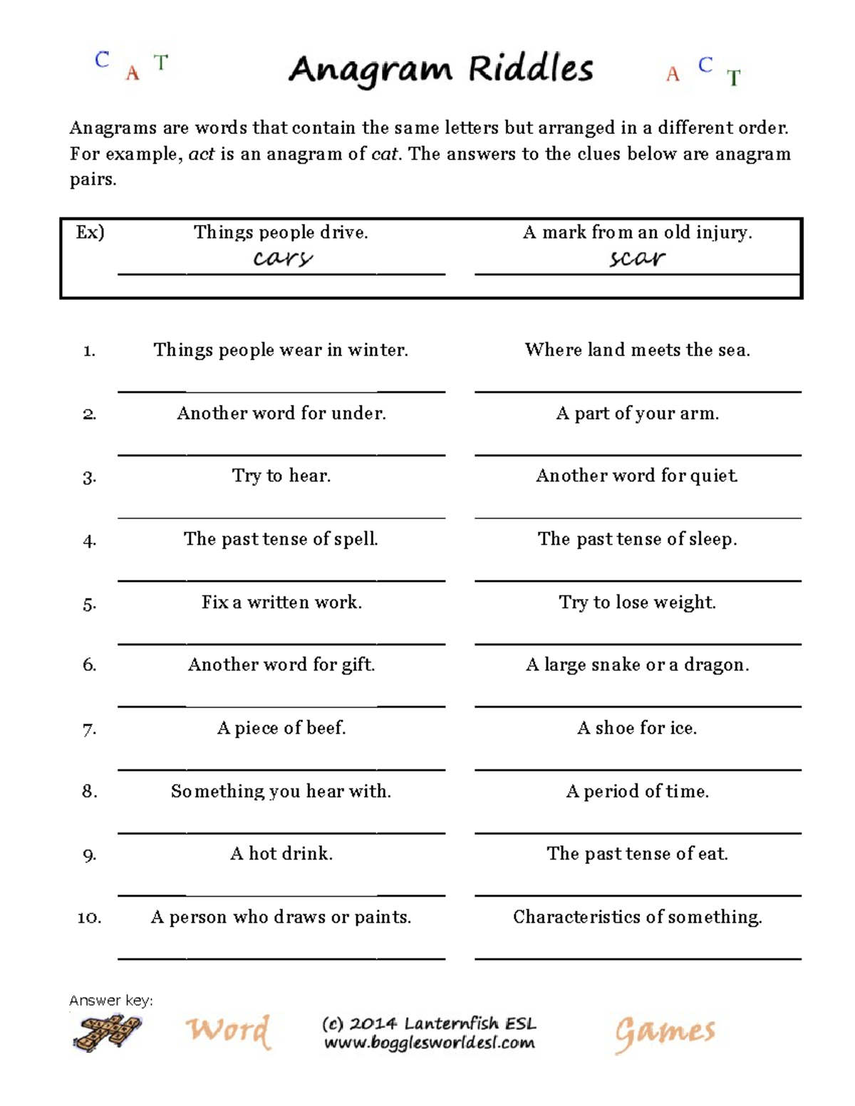 Anagram Riddles 3 - English exercise - Anagrams are words that contain ...