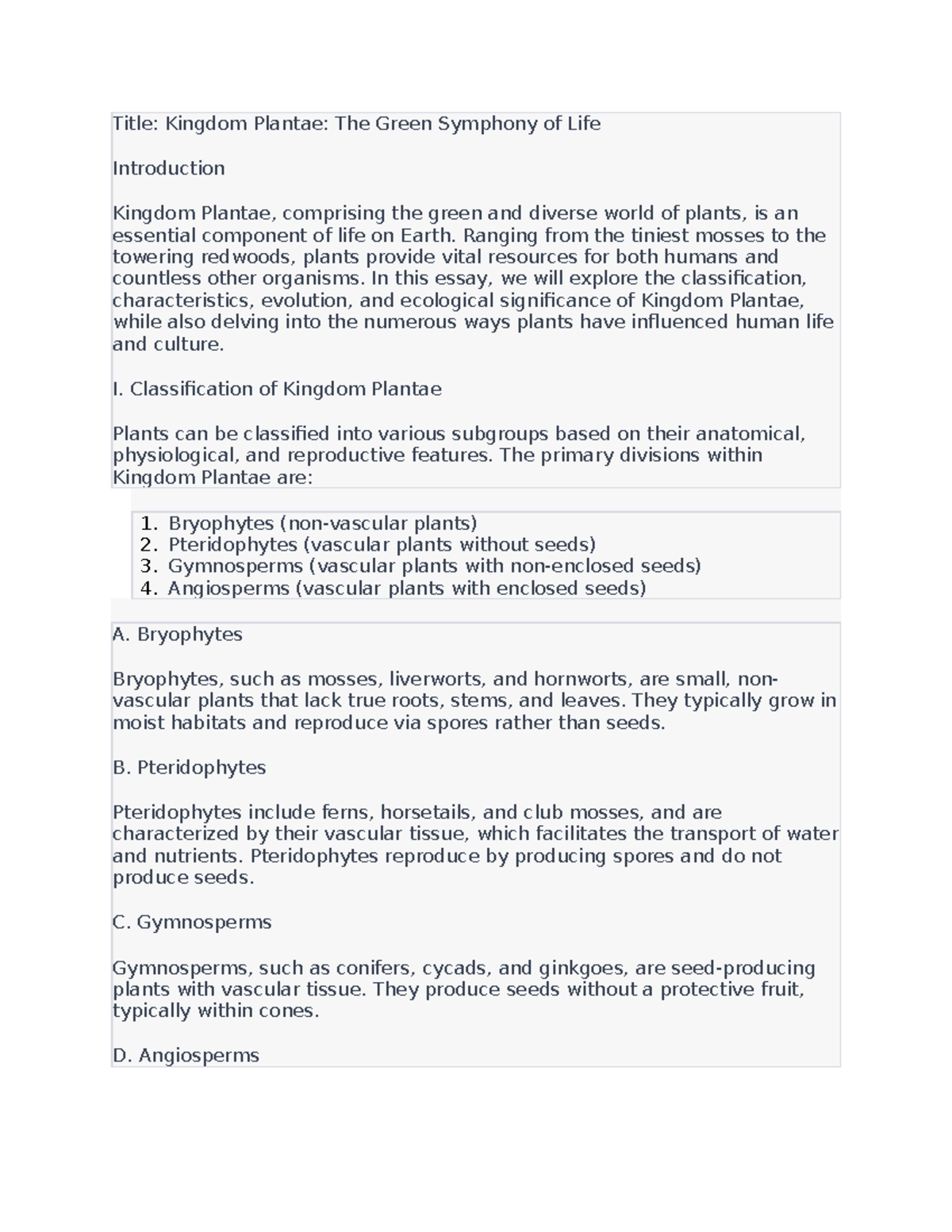 Kingdom plantea - notes - Title: Kingdom Plantae: The Green Symphony of ...