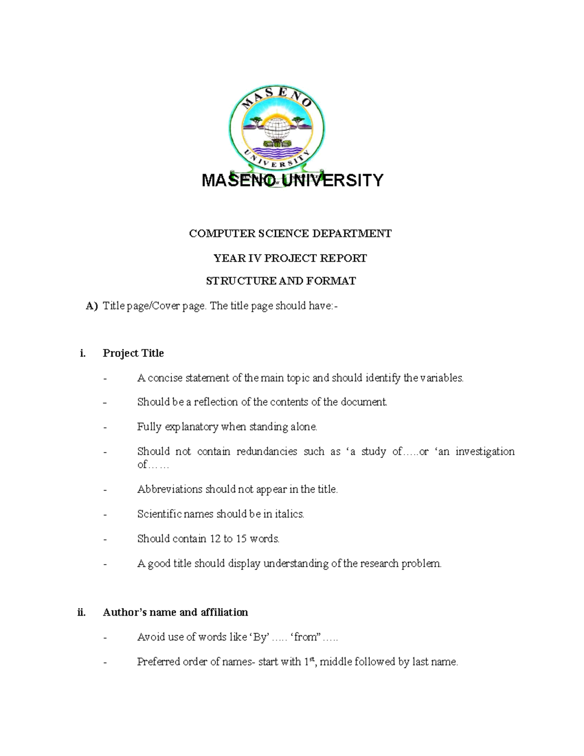 Year 4 Project Guide - MASENO UNIVERSITY COMPUTER SCIENCE DEPARTMENT ...