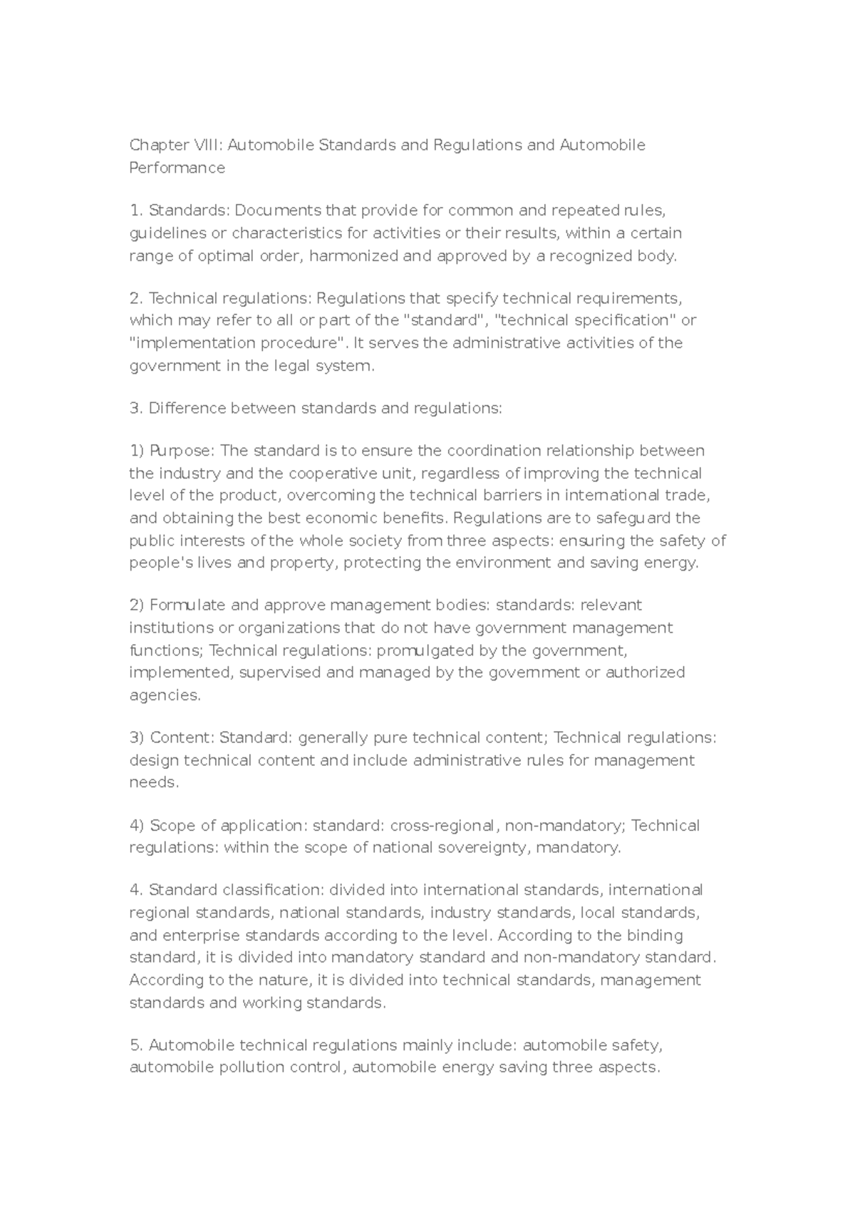 Automobile Standards and Regulations and Automobile Performance ...