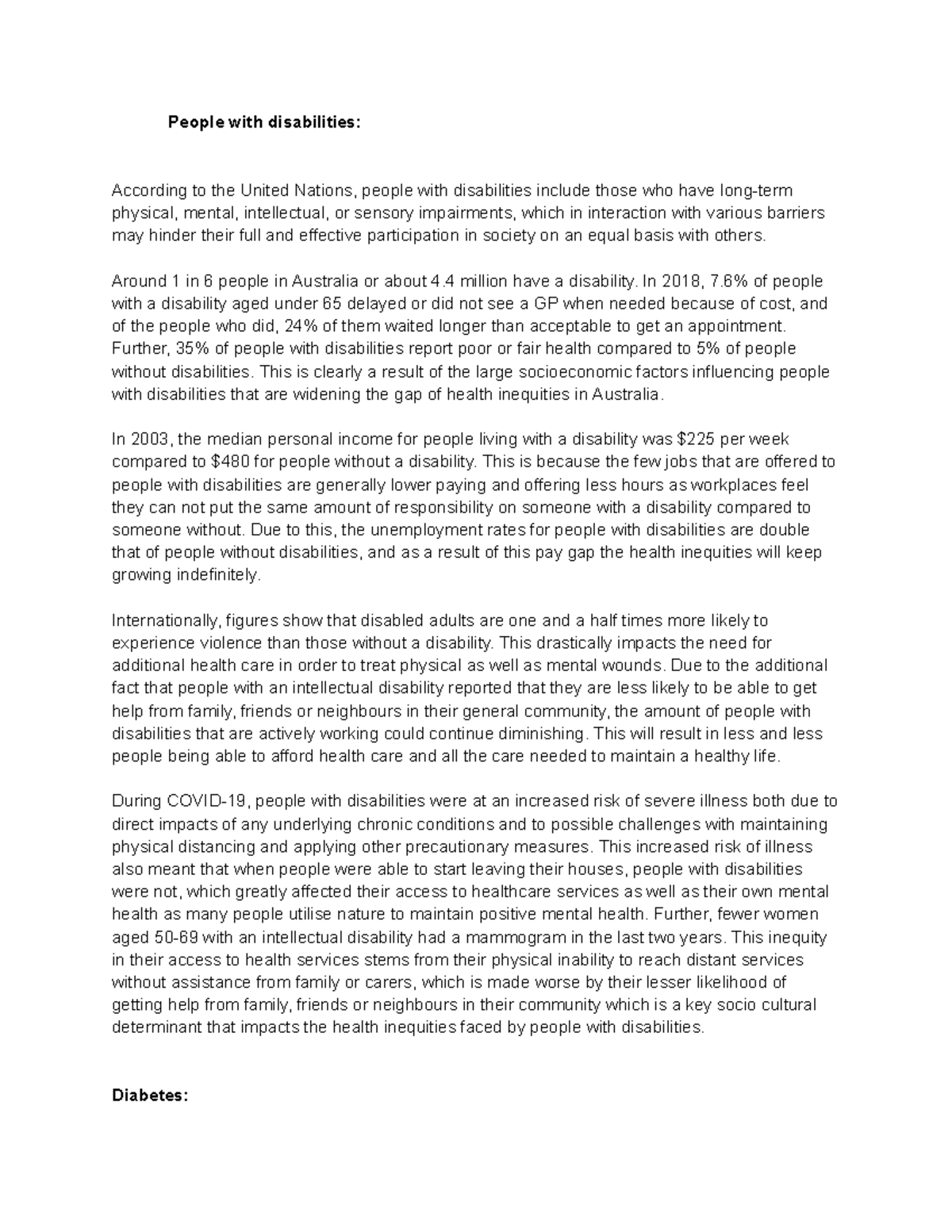 PE Script - People with disabilities: According to the United Nations ...