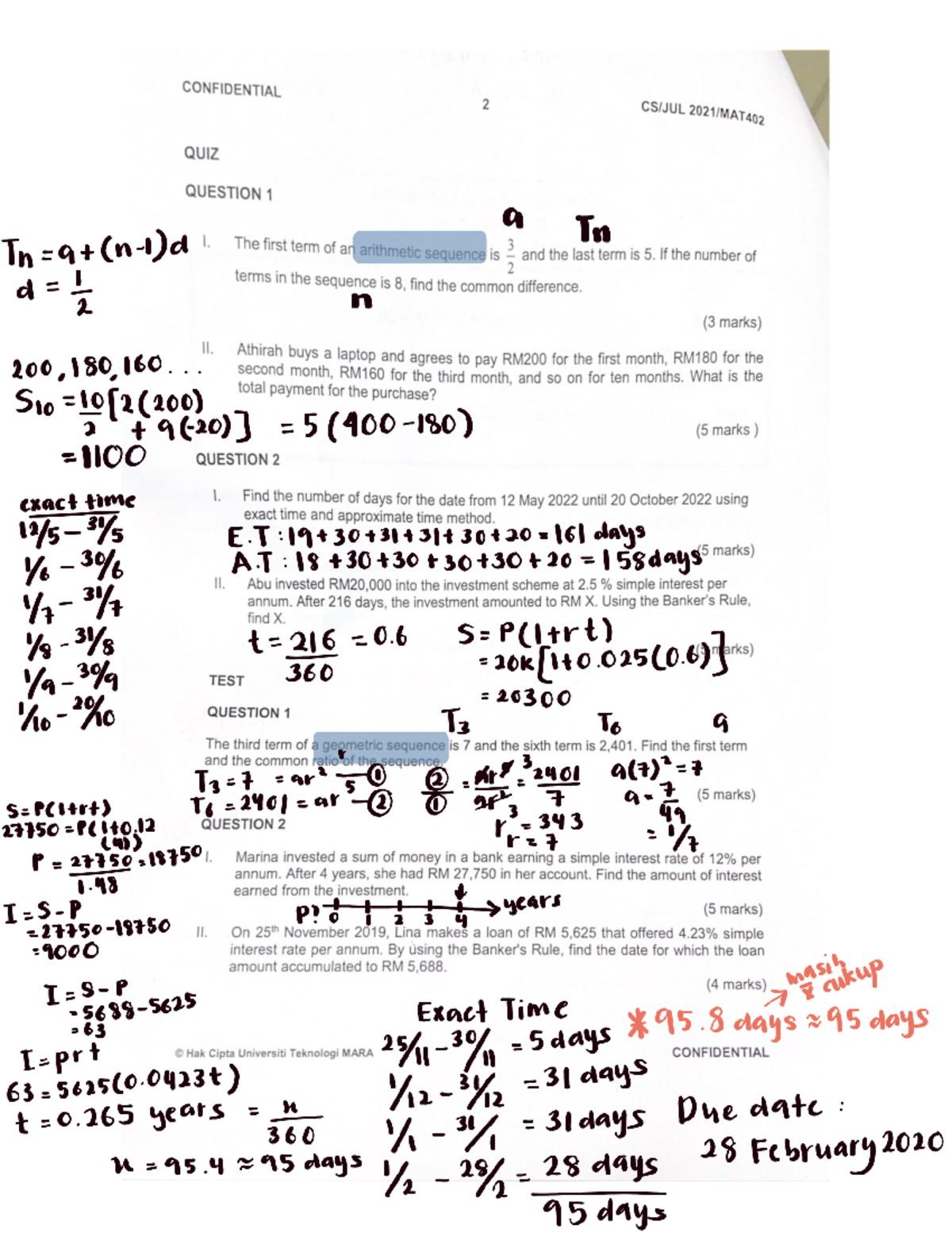 MAT402 - TEST 1 - Business Mathematic - Studocu