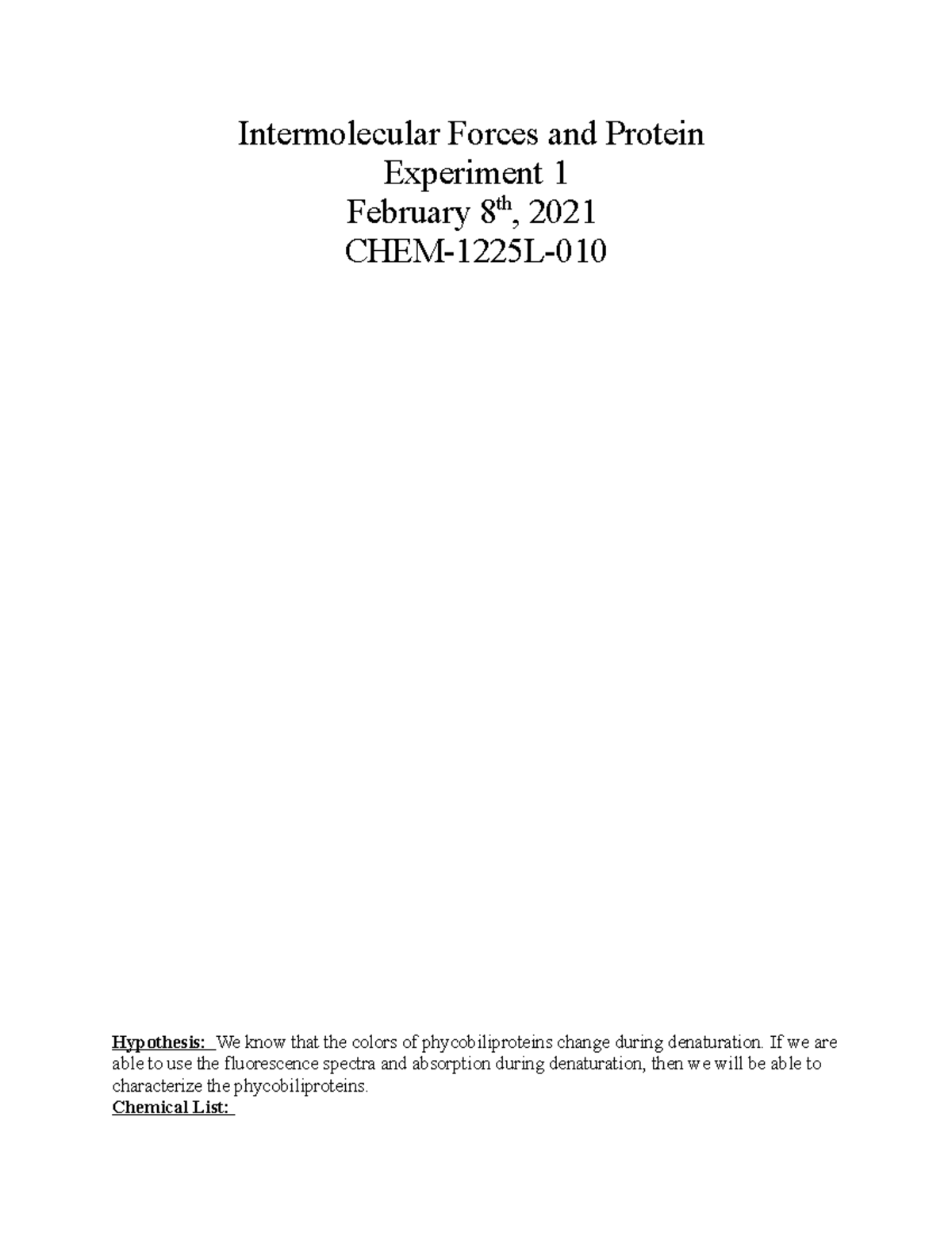 Intermolecular Forces and Protein pre lab 1 - Intermolecular Forces and ...