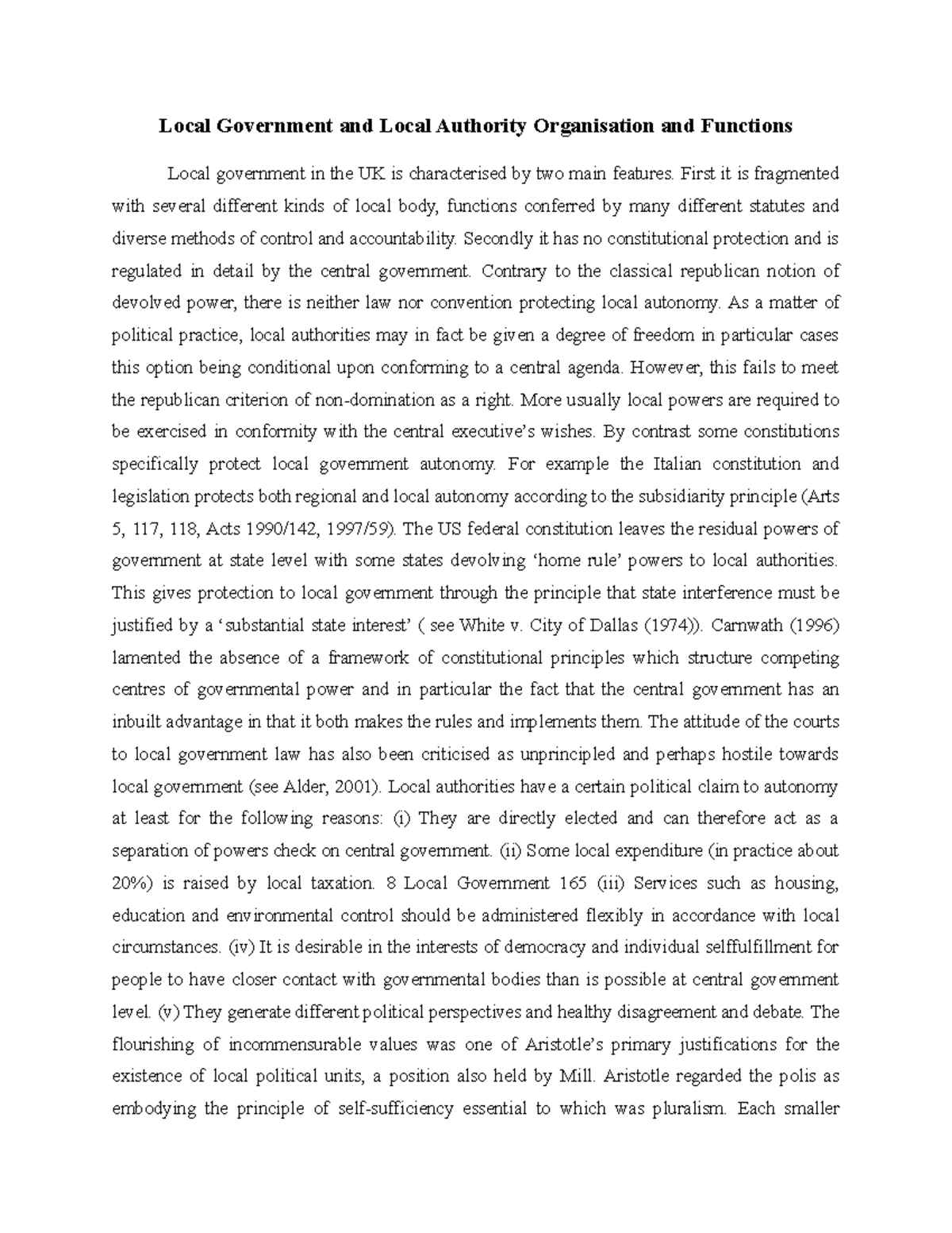 Local Government and Local Authority Organisation and Functions - First ...