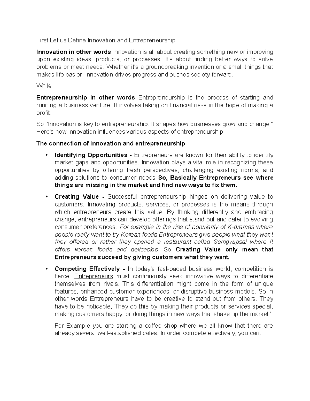 Script - First Let us Define Innovation and Entrepreneurship Innovation ...