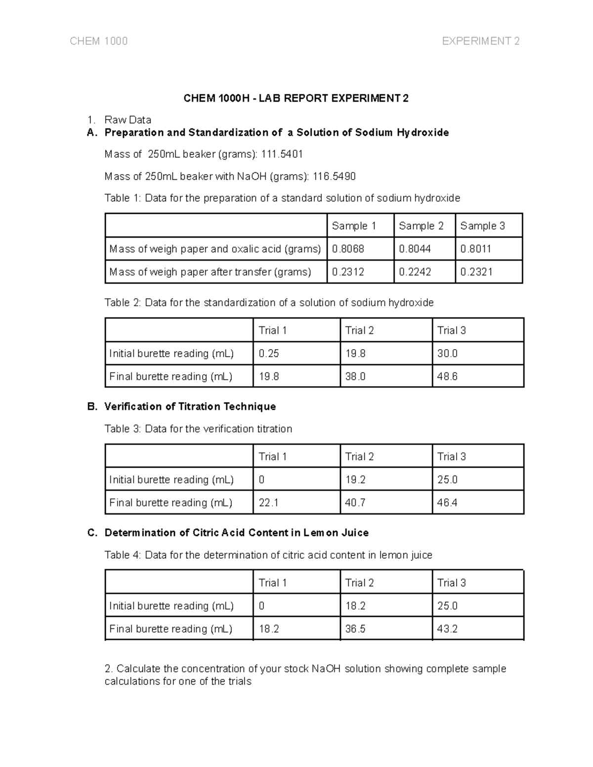 CHEM - 1000H - Lab 2 - Introductory Chemistry I - CHEM 1000H - LAB ...