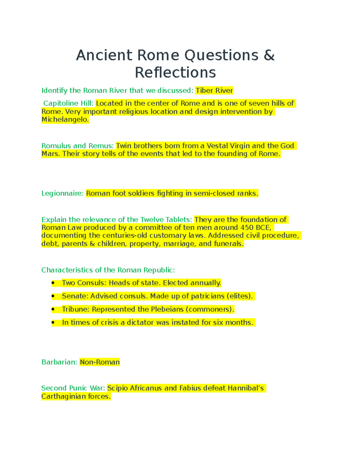 Ancient Rome Questions and Reflections - Ancient Rome Questions ...