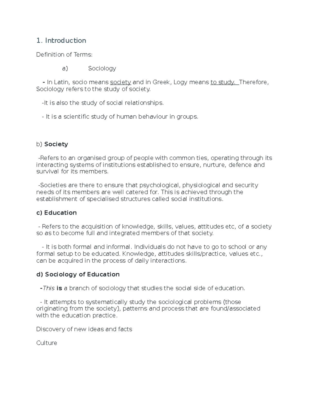 Chapter 1 - 1. Introduction Definition of Terms: a) Sociology In Latin ...