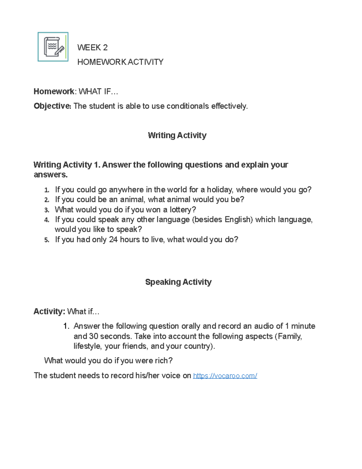 WEEK 2 TASK - TALLER 2 DE INGLES 4 - WEEK 2 HOMEWORK ACTIVITY Homework ...