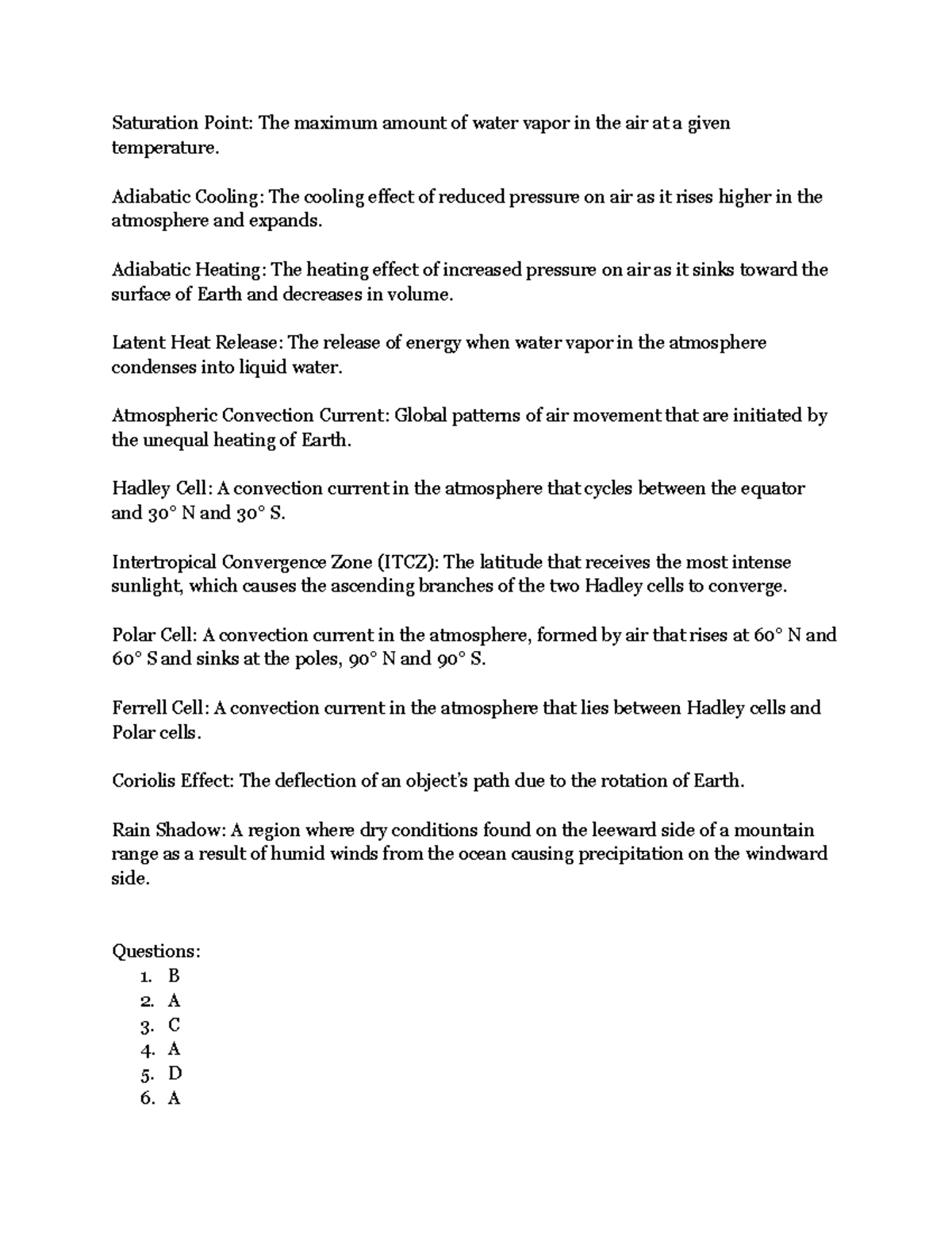 APES mod 10 - CLASS NOTES - Saturation Point: The maximum amount of ...
