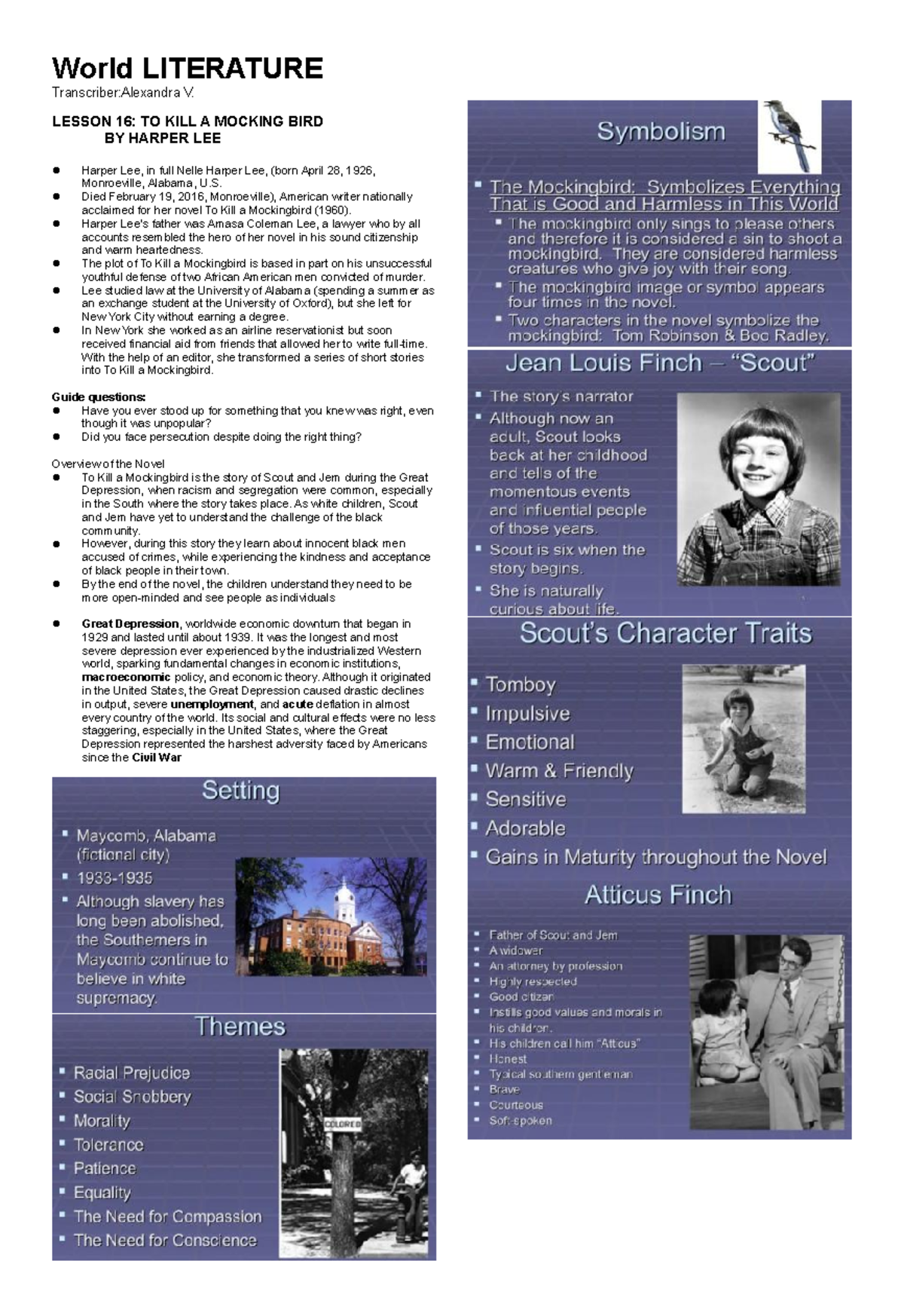 L16-TO-KILL-A- Mocking-BIRD Harper-LEE - World LITERATURE Transcriber ...