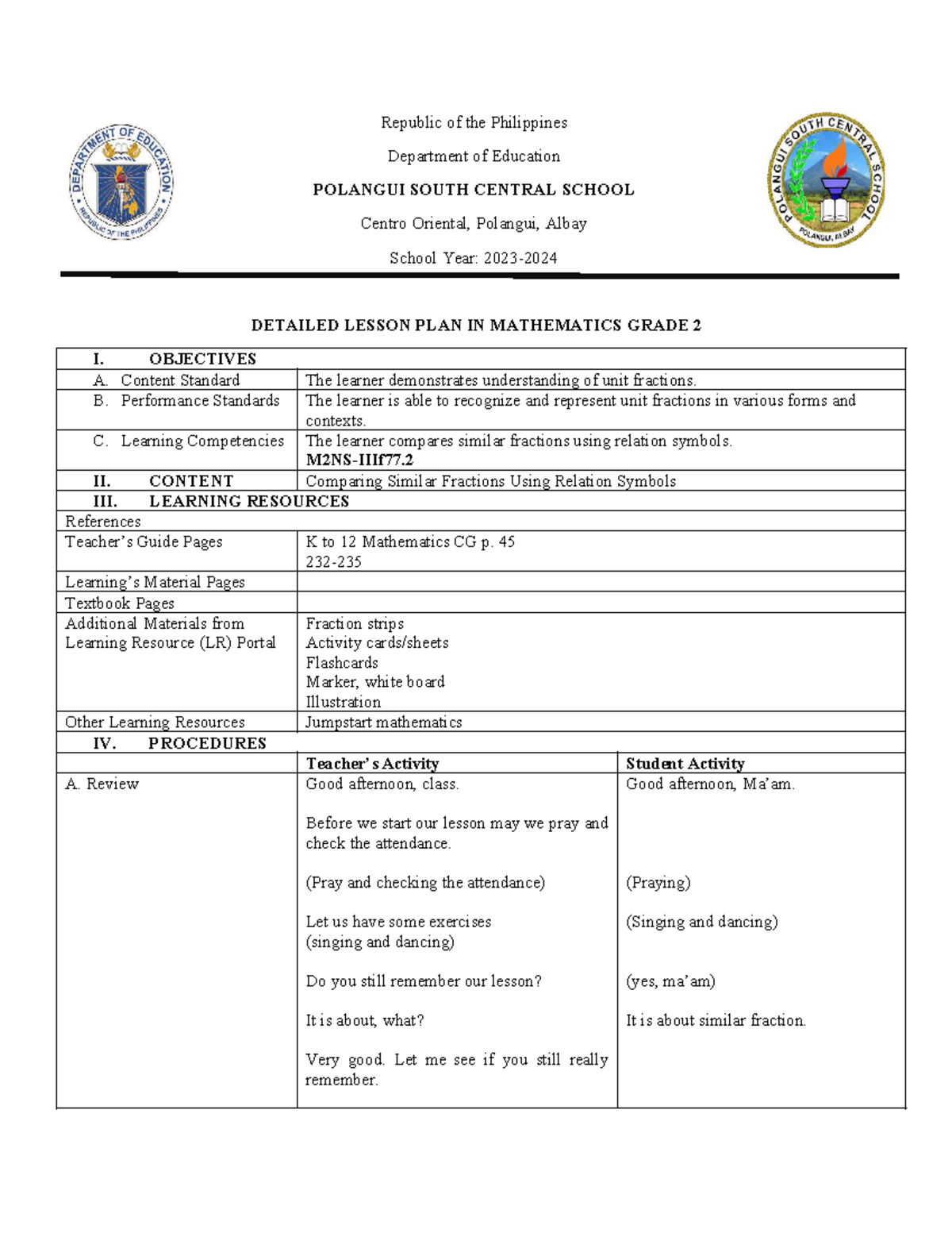DLP IN MATH 2 DEMO 2 - detailed lesson plan in grade 2. comparing ...