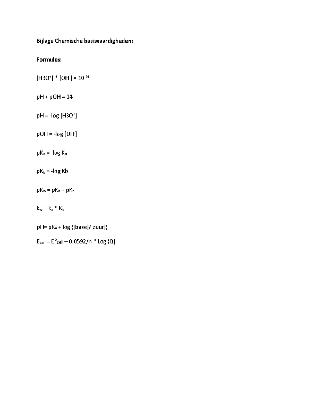 Formuleblad chemische basisvaardigheden - chemisch rekenen - Bijlage ...