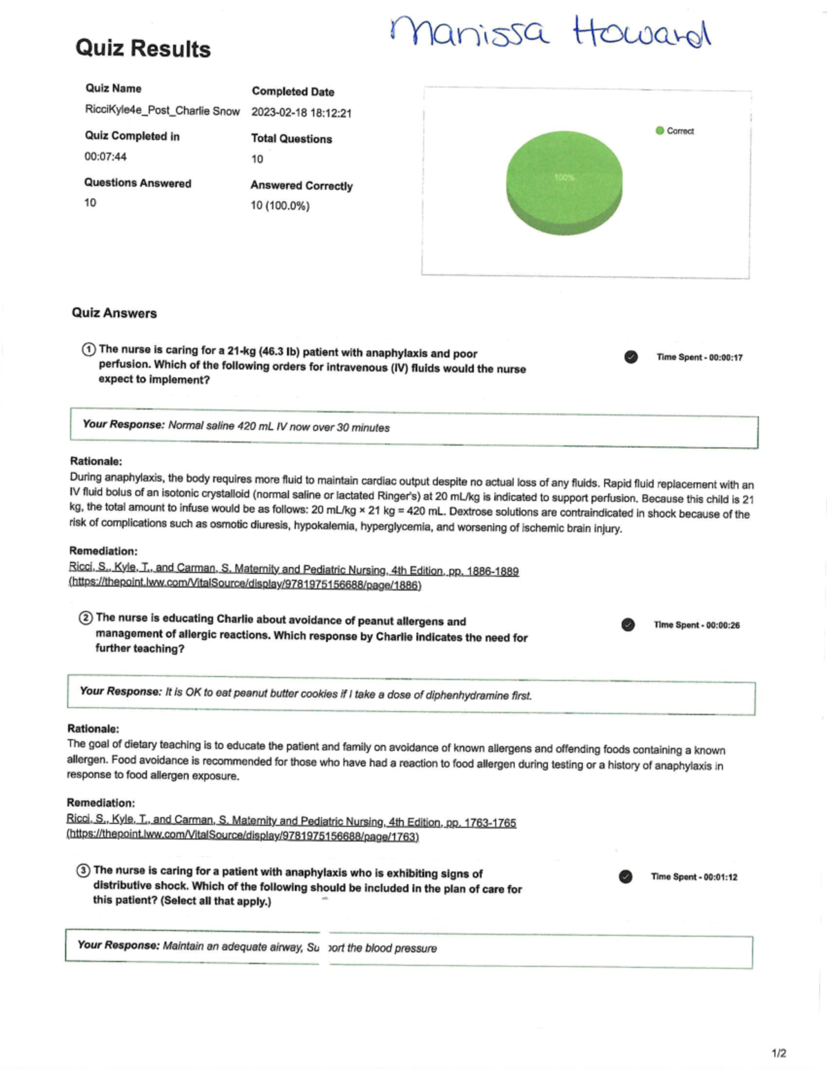 Charlie Snow Pre and Post Quiz Pediatrics - NURB 4120 - Studocu