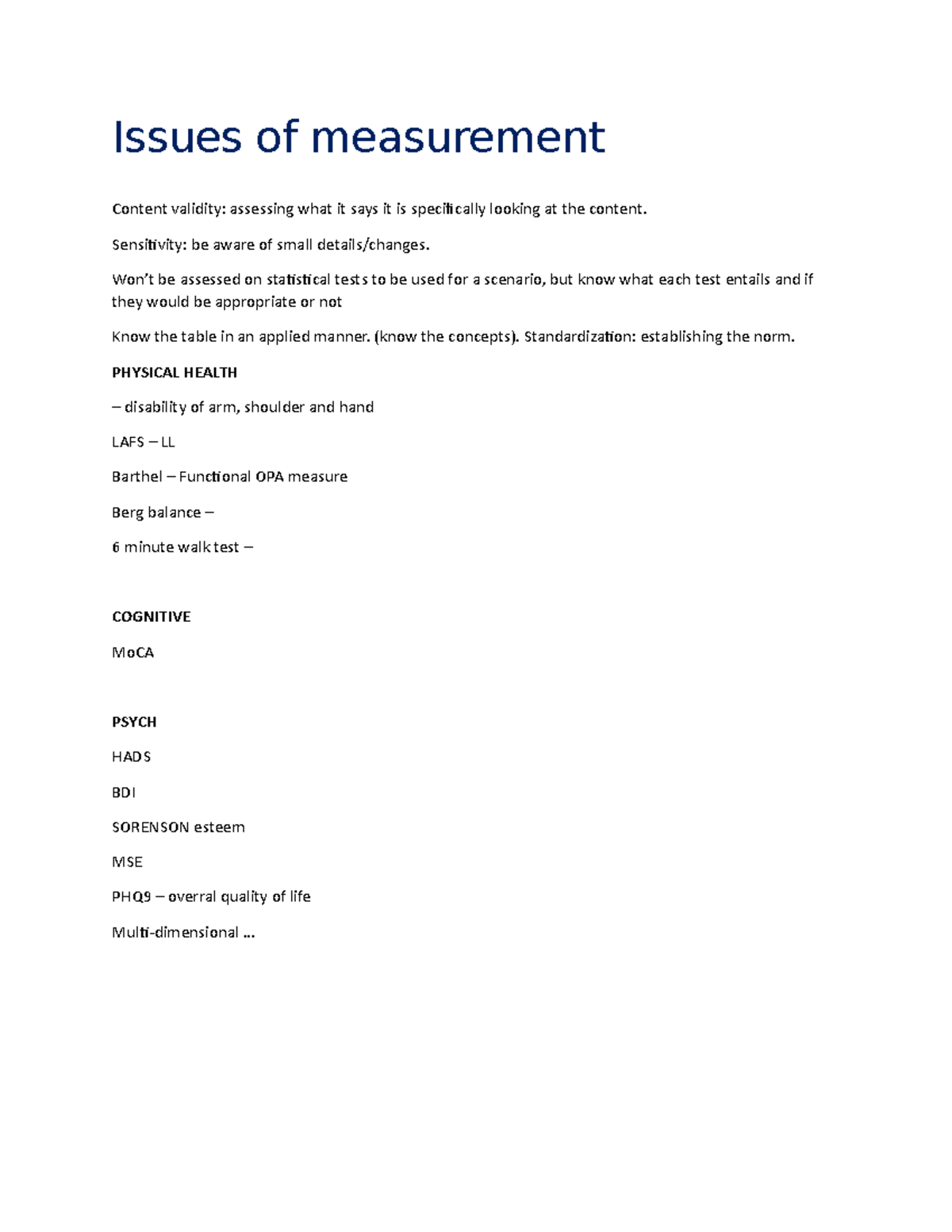 Measurement issues - Issues of measurement Content validity: assessing ...