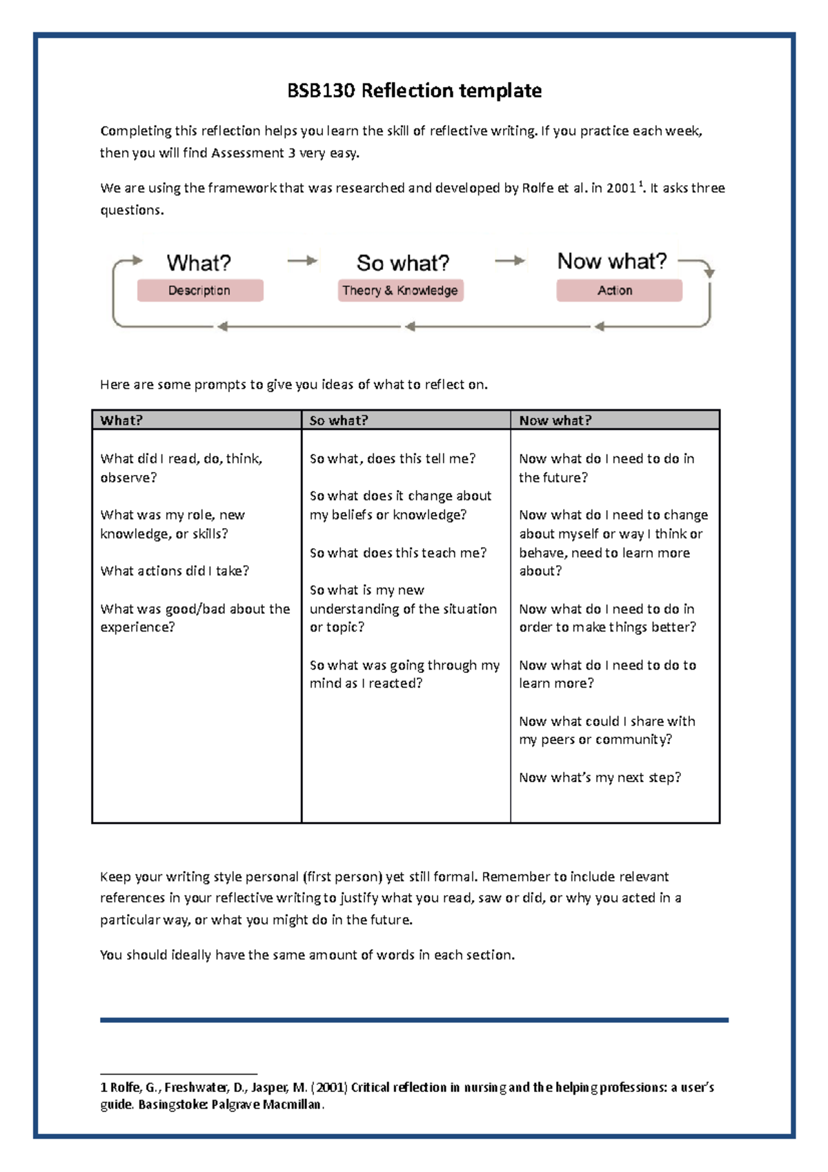 BSB130 Reflection Template - BSB130 Reflection template Completing this ...