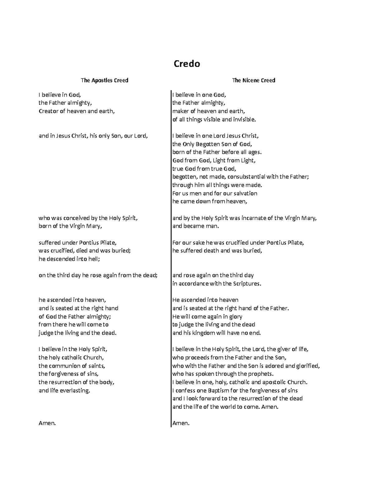 Apostles Nicene Creed Sideby Side - Gender & The Law - UoN - Studocu