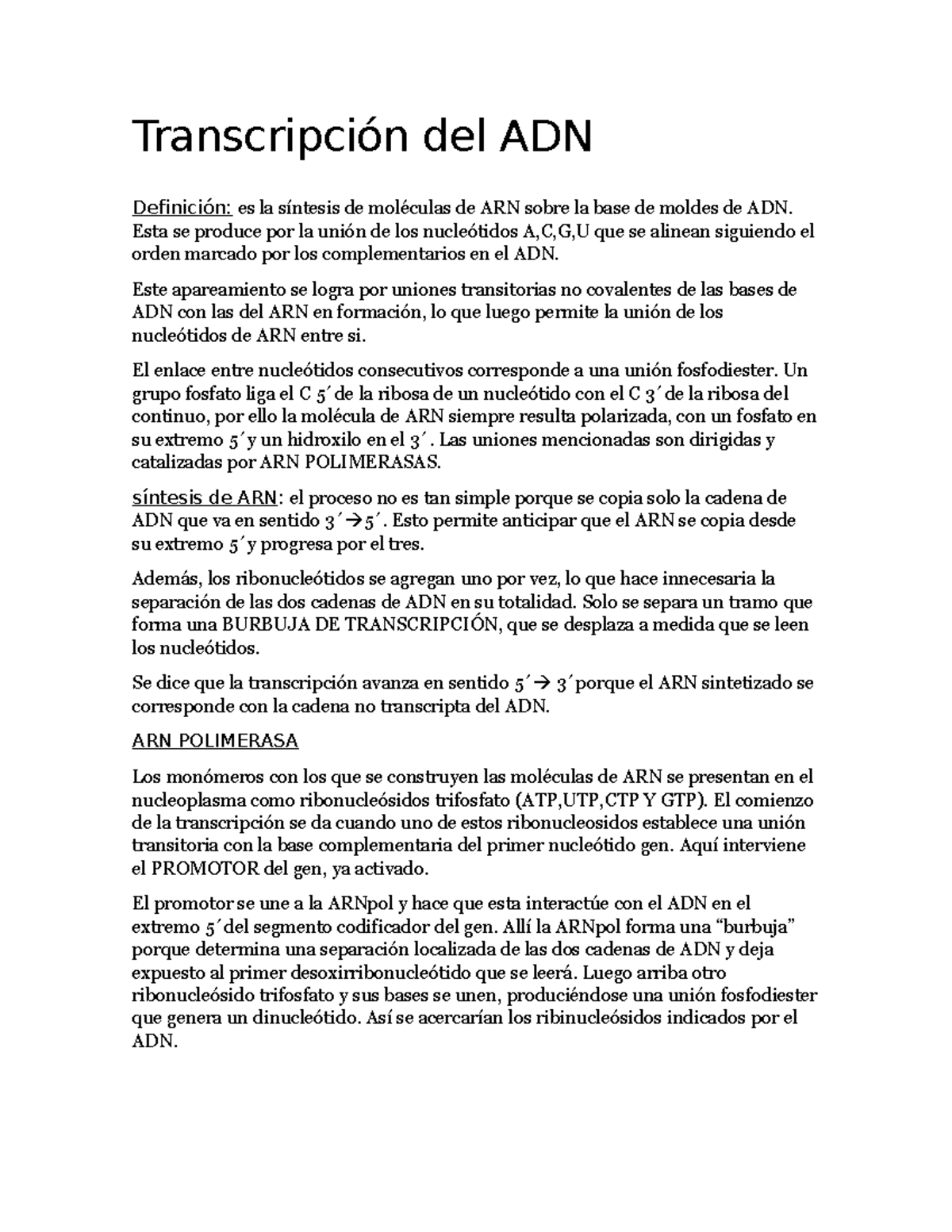 Transcripción del ADN 1 - Transcripción del ADN Definición: es la ...
