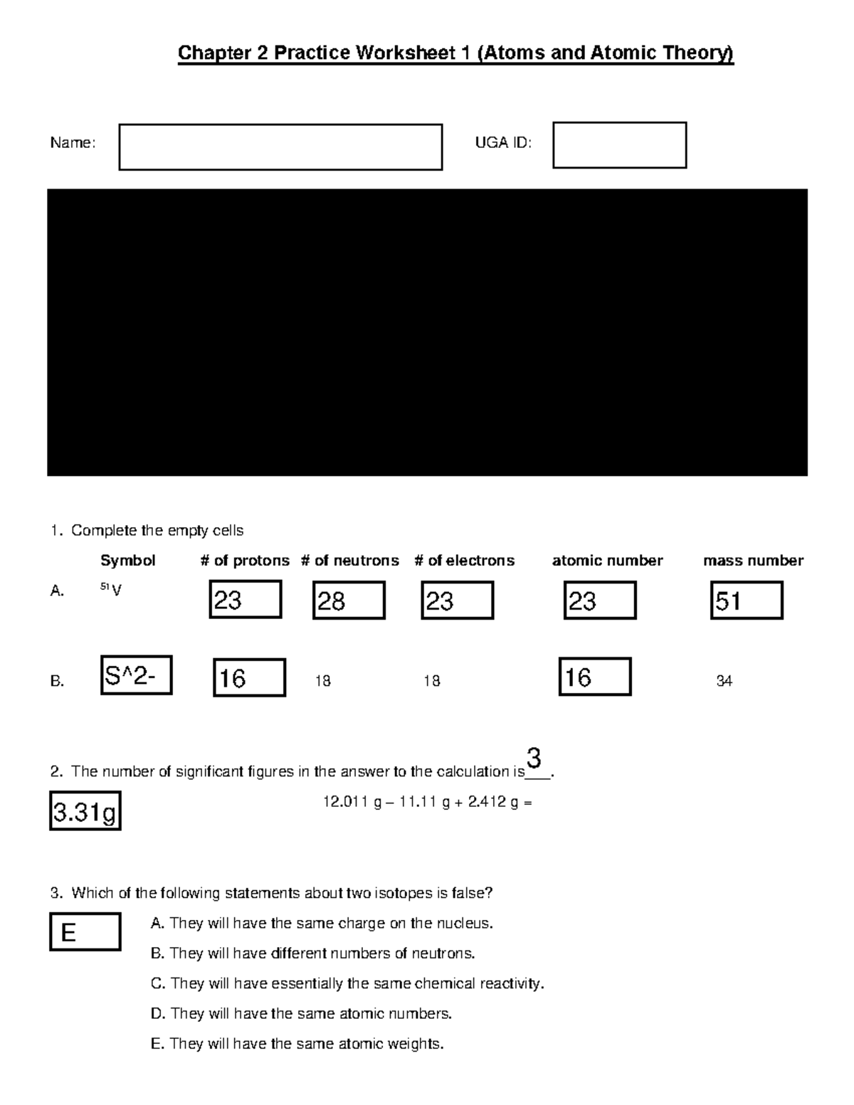 Chapter 2 Worksheet 1 (Atoms and Atomic Theory) - Chapter 2 Practice ...
