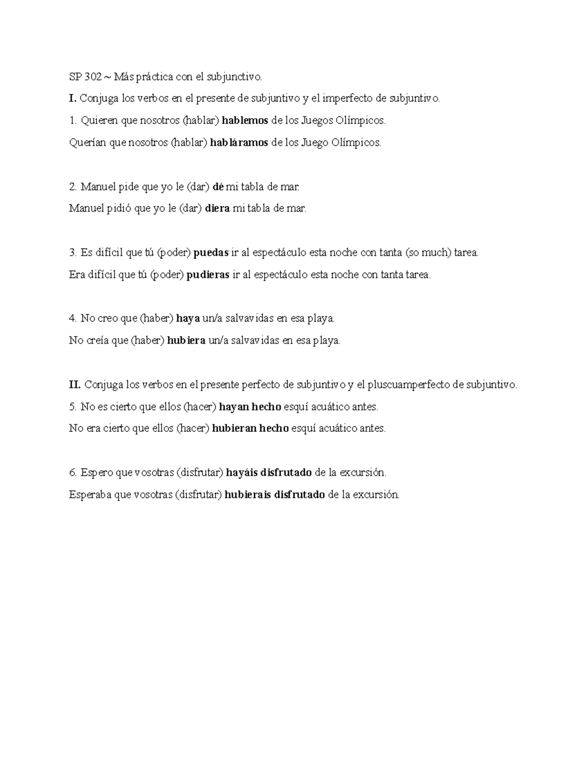 Mas practica con el subjuntivo - SP 302 ~ Más práctica con el ...