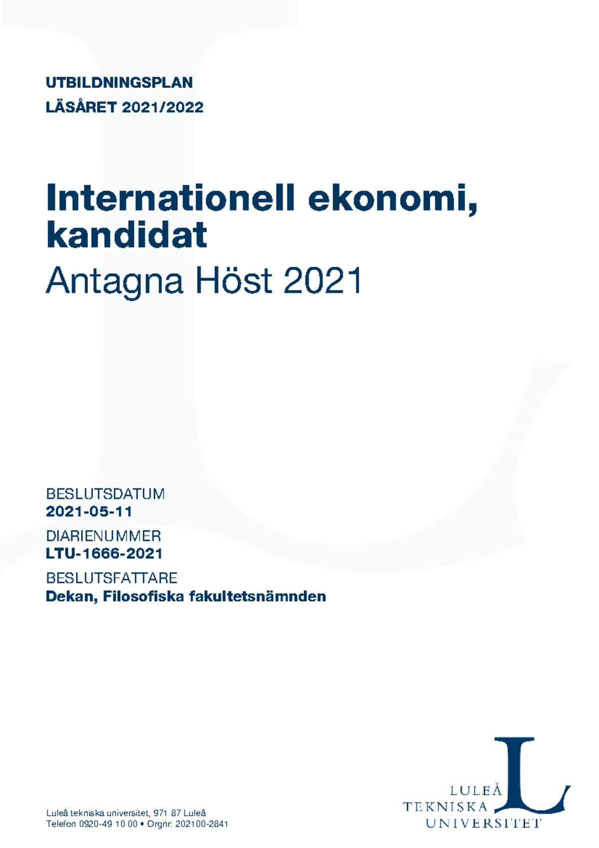 Utbildningsplan för ekonomi, inrikning affärsekonomi - UTBILDNINGSPLAN ...